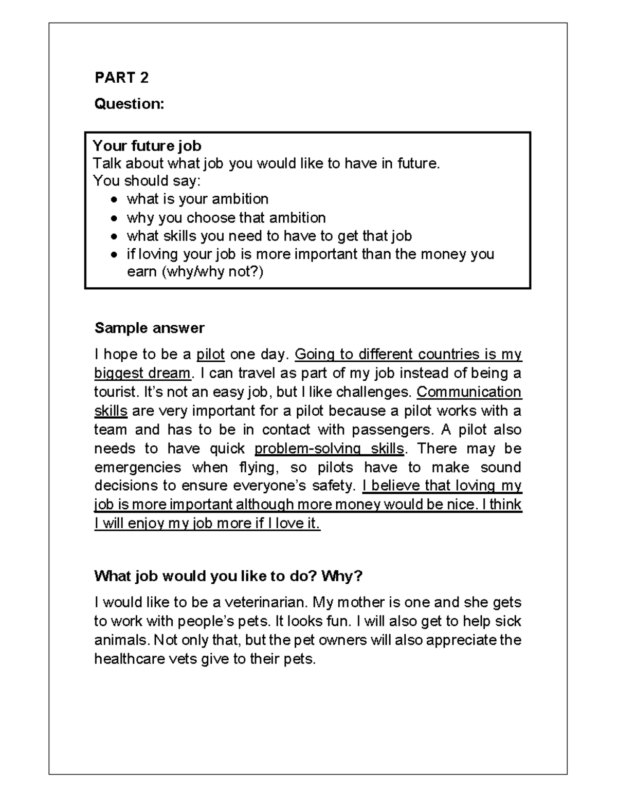 Speaking Sample - PART 2 Question: Sample answer I hope to be a pilot ...