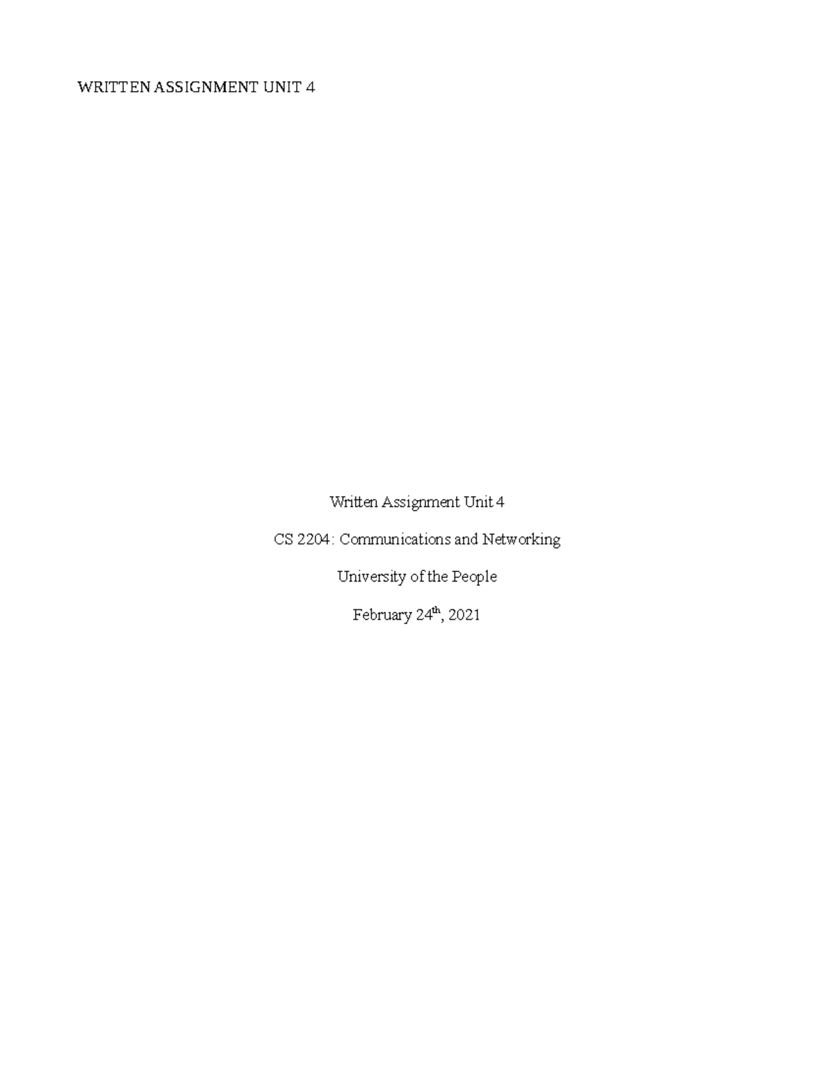 Written Assignment Unit 4 - - Studocu