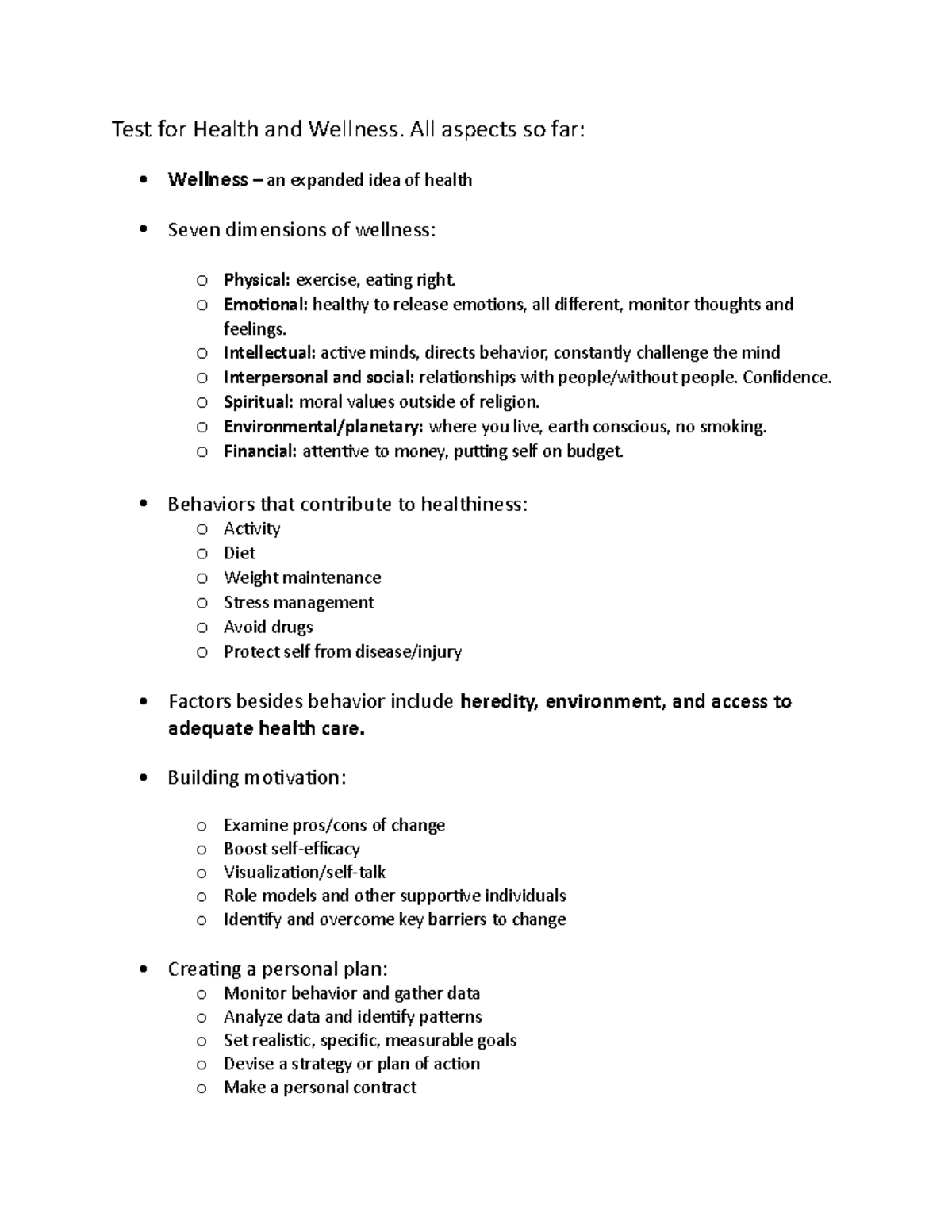 First full test guide - Test for Health and Wellness. All aspects so ...