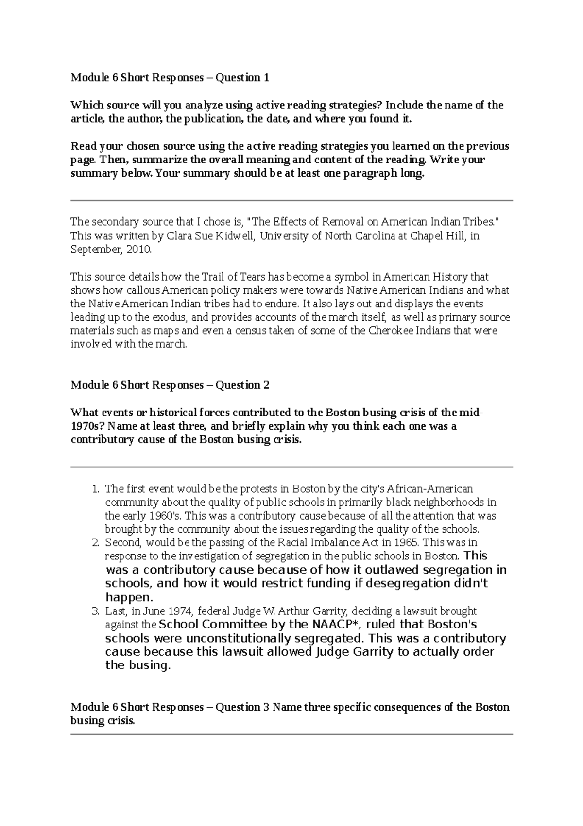 Module 6 Short Answers - During the sixth week of the course, you will ...