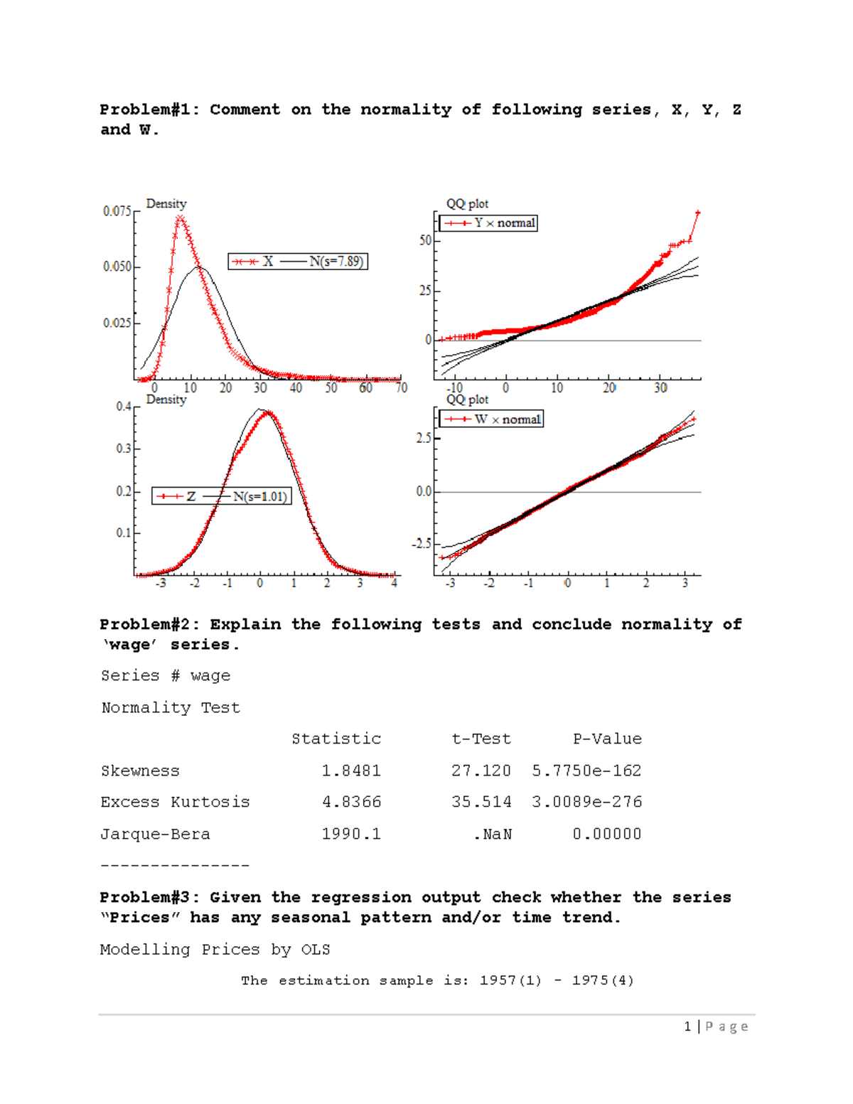 Exercise before MID - helpful - Problem#1: Comment on the normality of following series, X, Y, Z ...
