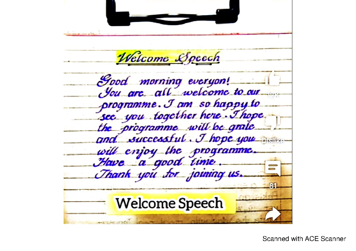 Welcome speech - Batchelor of Elementary Education - Scanned with ACE ...