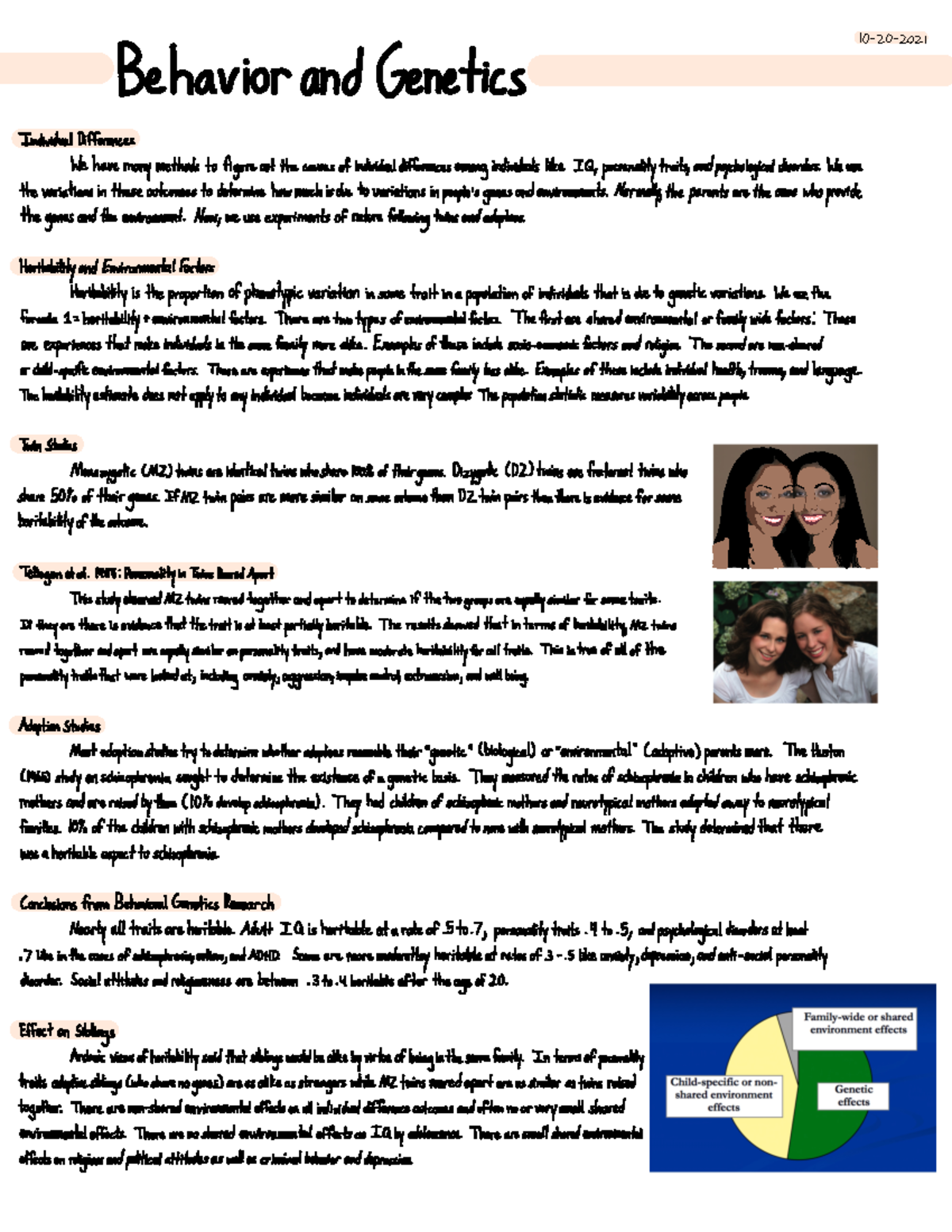 Behavior in Genetics - Handwritten Notes - 10-20- Behavior and Genetics ...