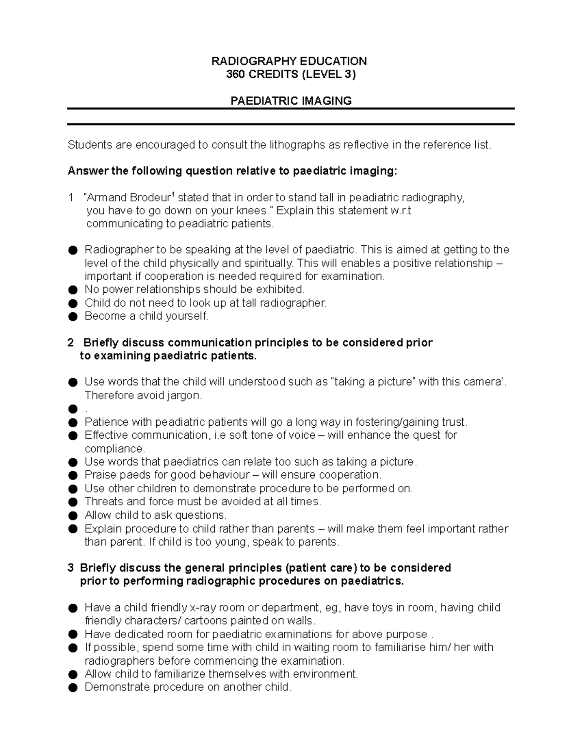 Peadiatric Imaging Worksheet with memo 2020 - RADIOGRAPHY EDUCATION 360 ...