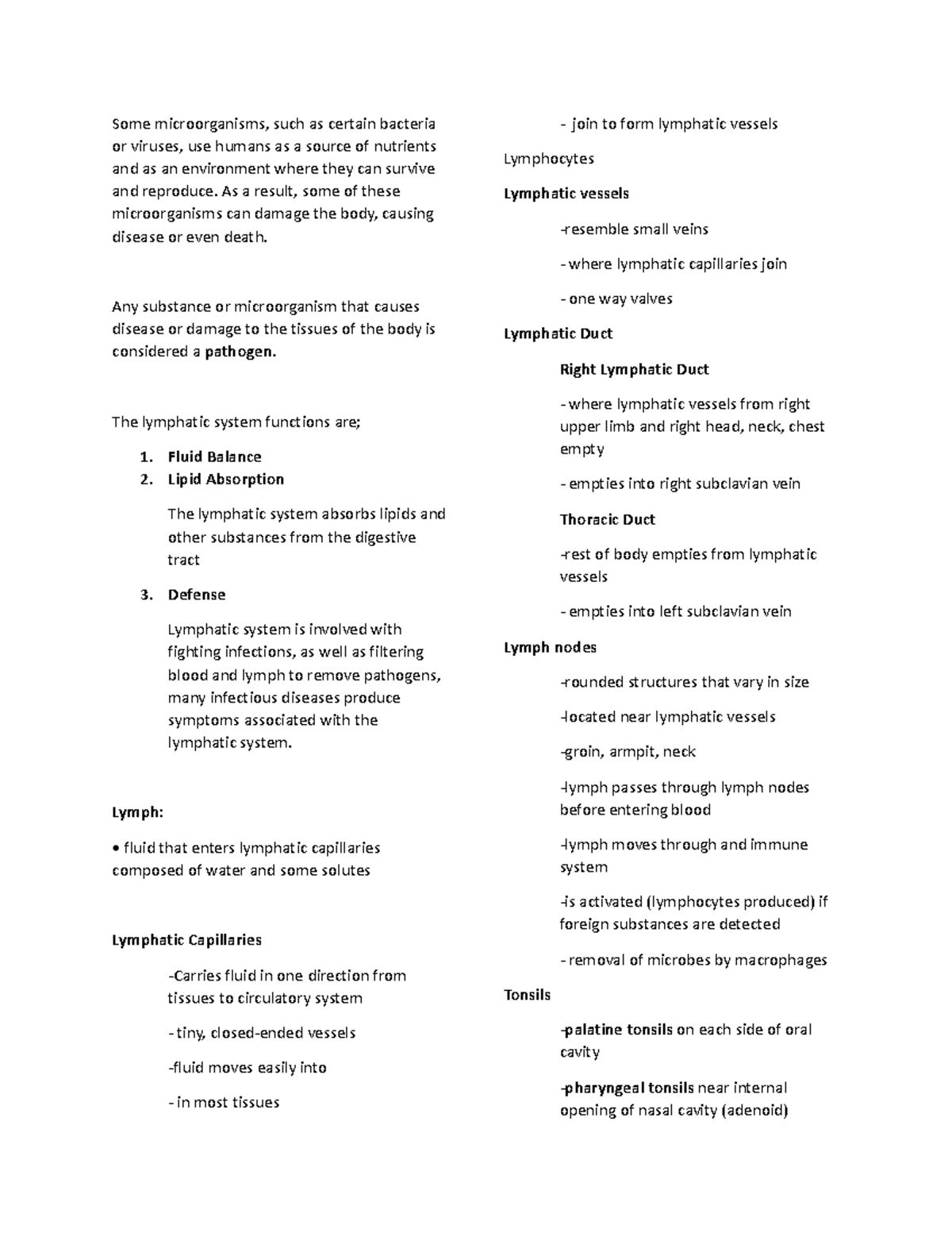 Lymphatic Notes - Some microorganisms, such as certain bacteria or ...
