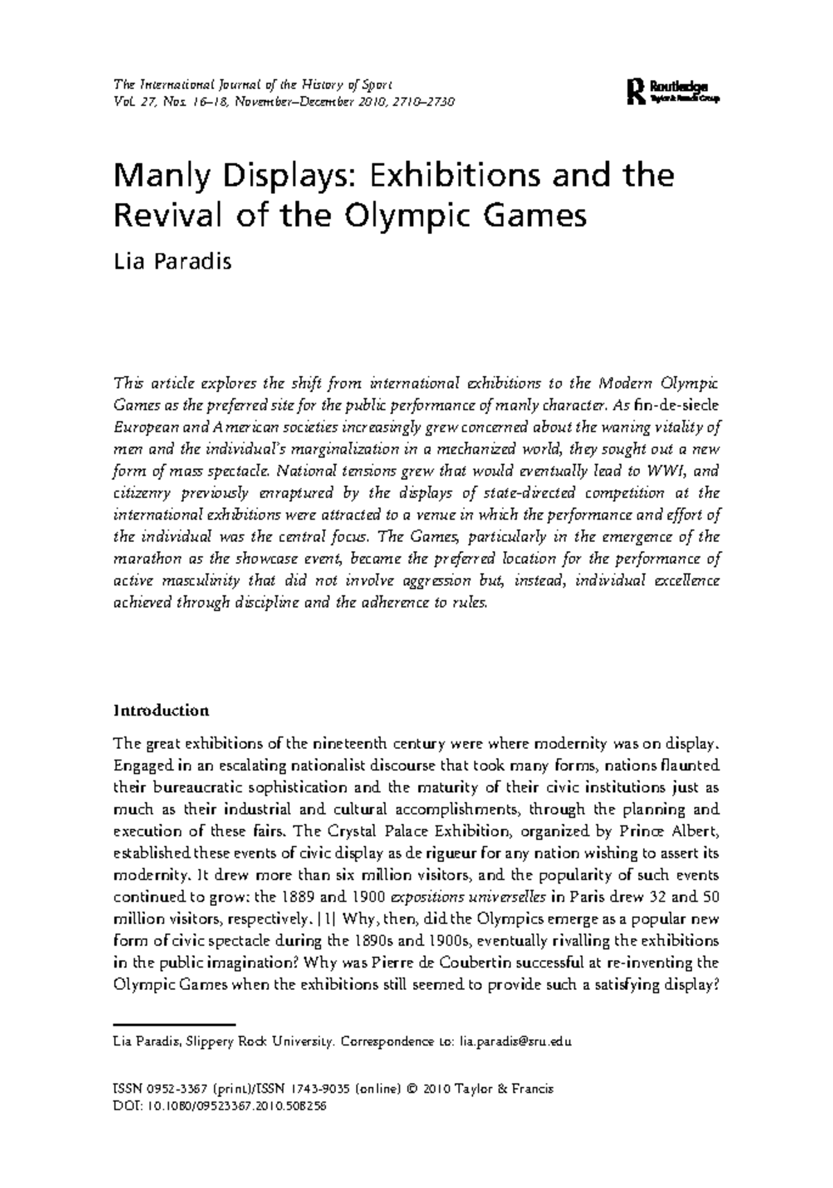 Early Olympic games and displays of masculinity - Manly Displays ...