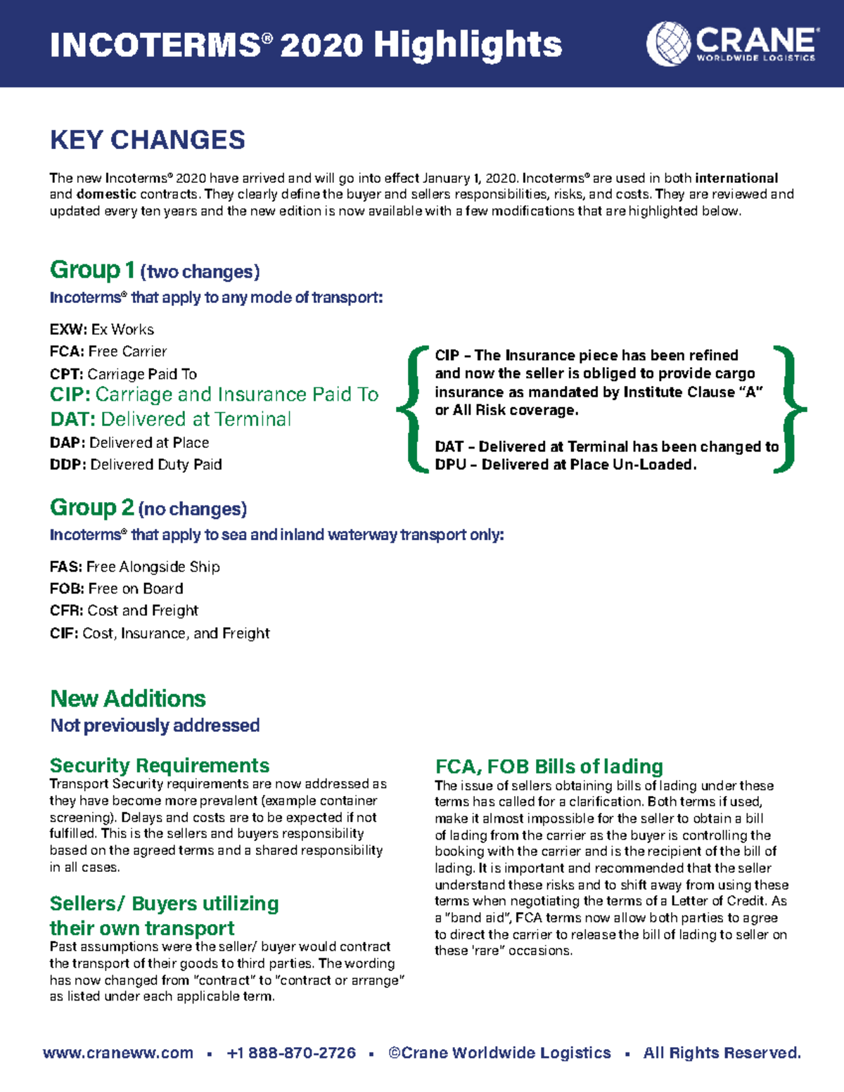 Incoterms 2020 key changes - INCOTERMS® 2020 Highlights KEY CHANGES The ...