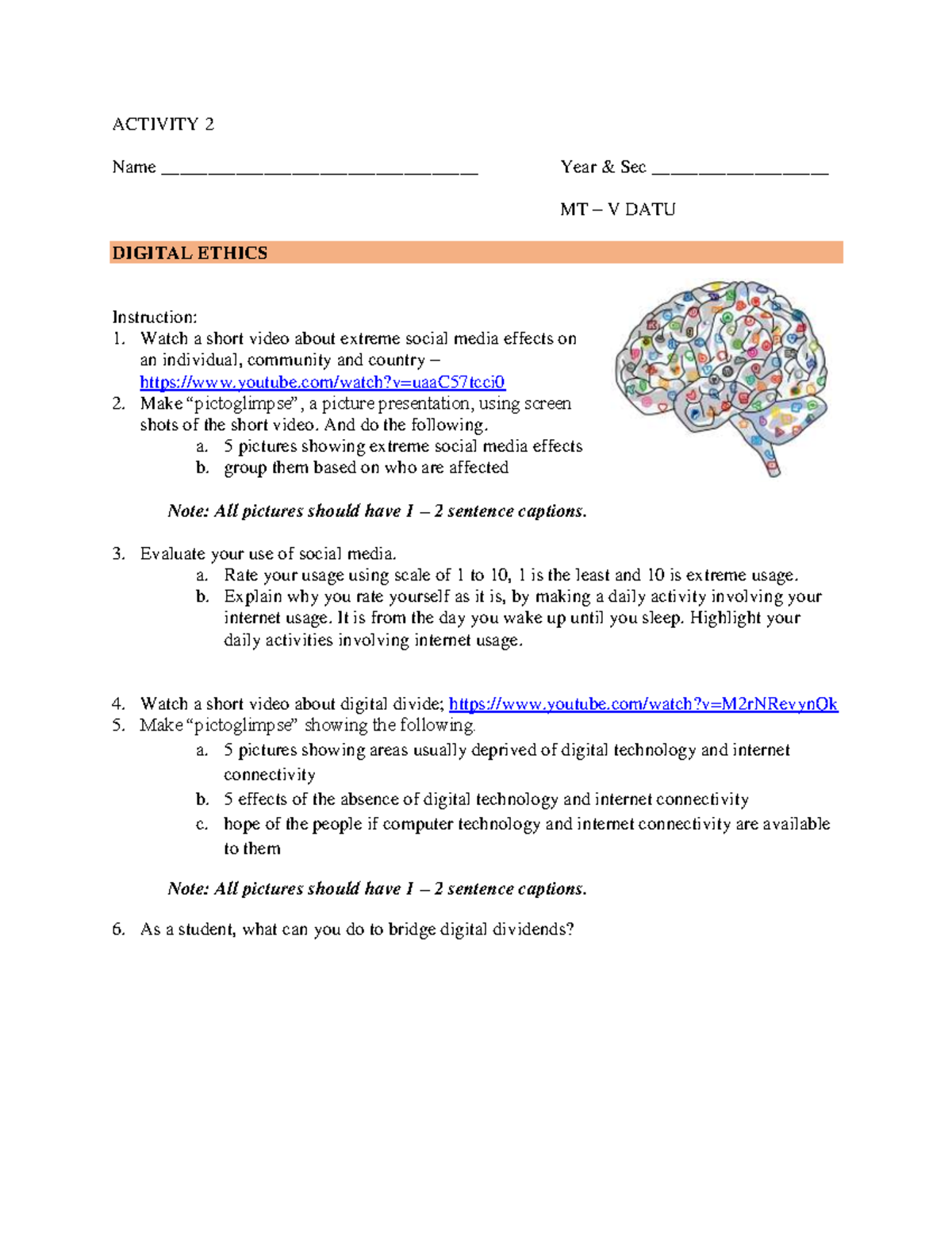 Activity 2 - ACTIVITY 2 Name __________________________________ Year ...