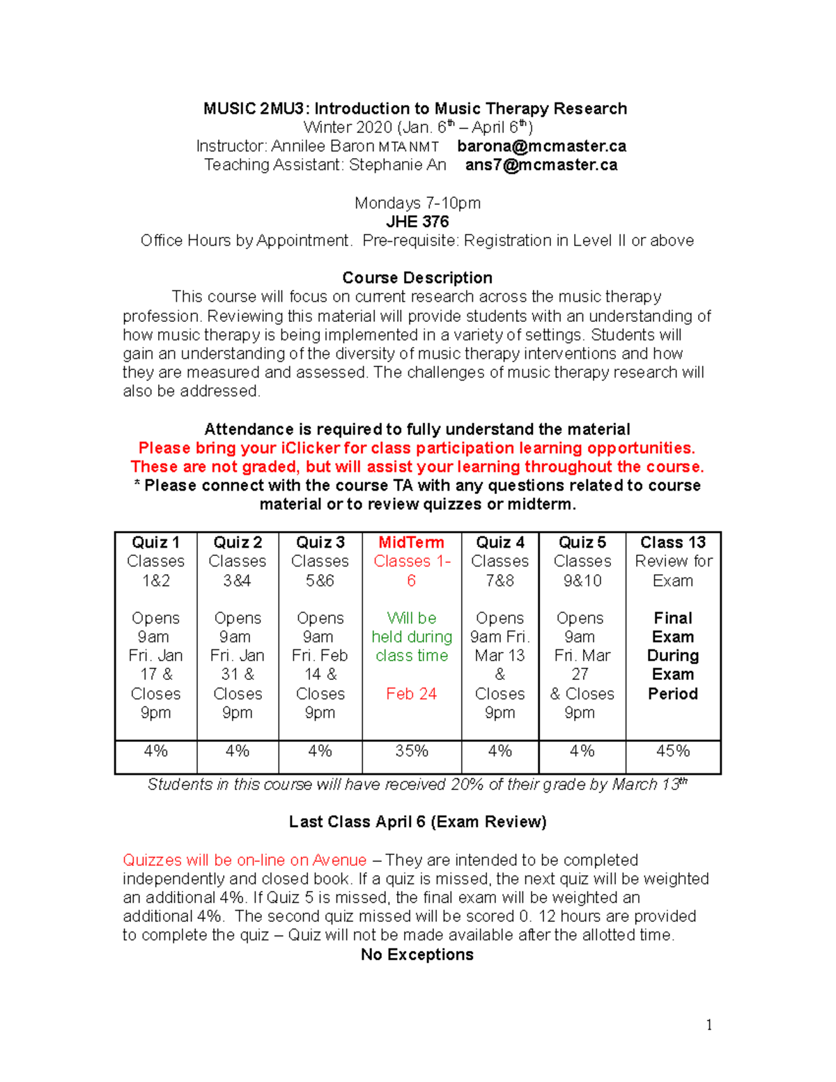 2MU3 Course Outline 2020 - MUSIC 2MU3: Introduction to Music Therapy ...