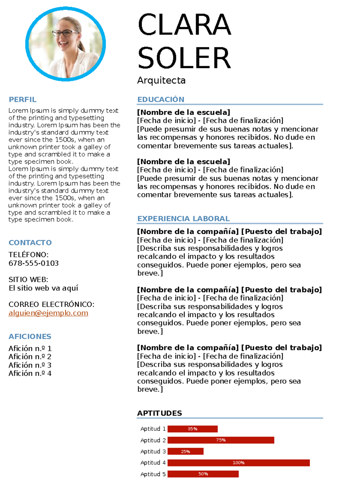 Cv Word Gratis i Culum 13 - CLARA SOLER Arquitecta PERFIL Lorem Ipsum ...
