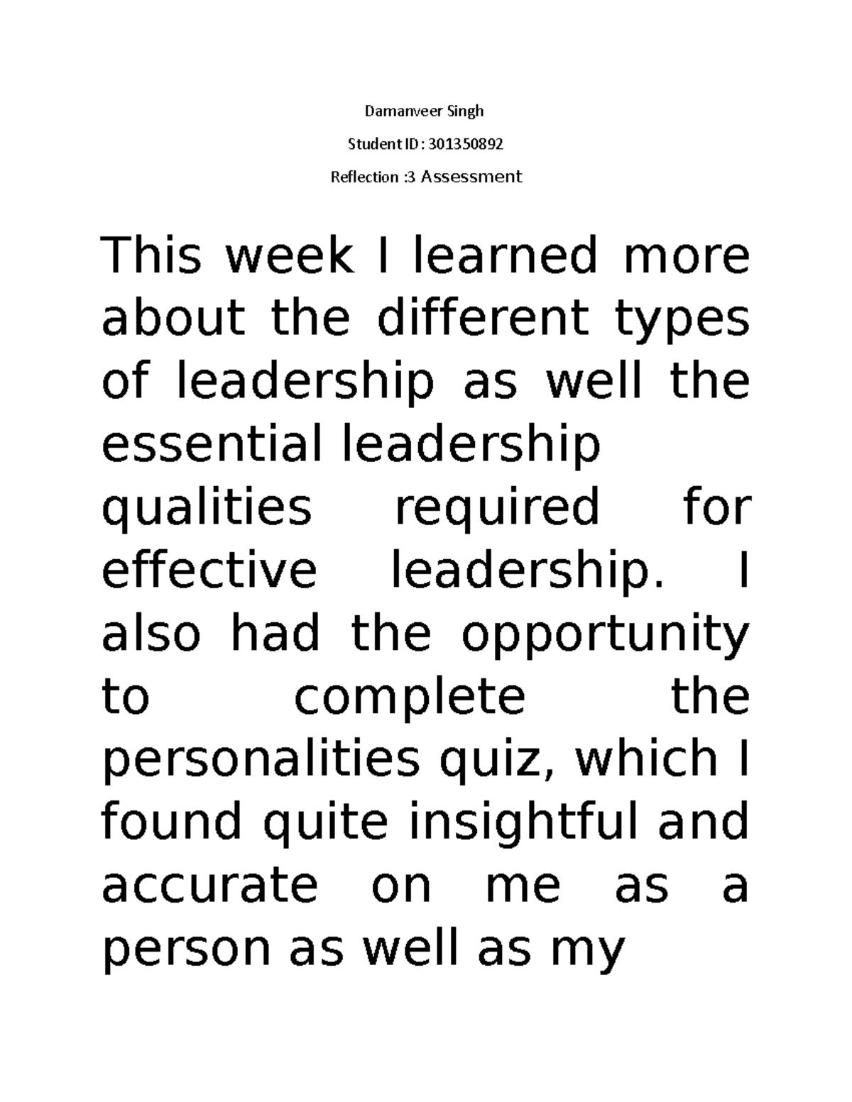 Reflection Assignment 3 - Damanveer Singh Student ID: 301350892 ...