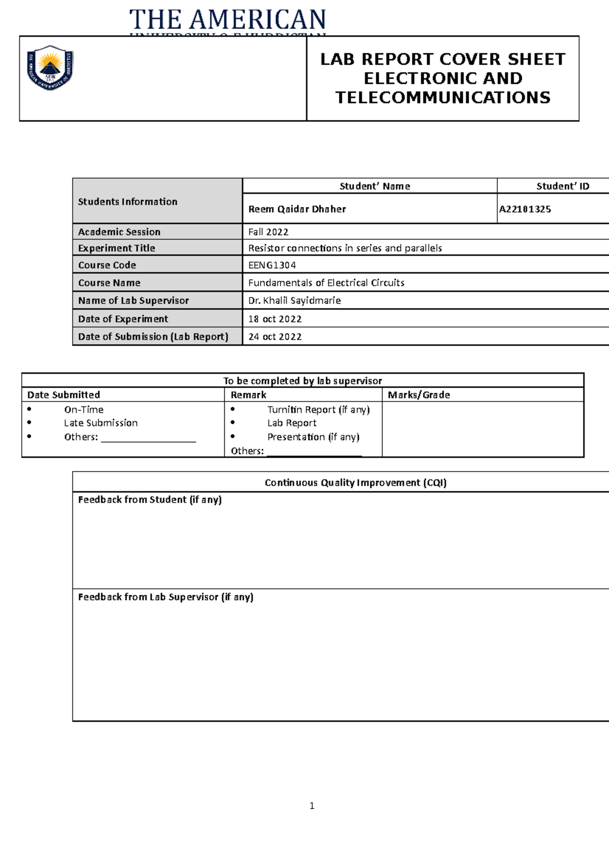 Experiment 3 - LAB REPORT COVER SHEET ELECTRONIC AND TELECOMMUNICATIONS ...