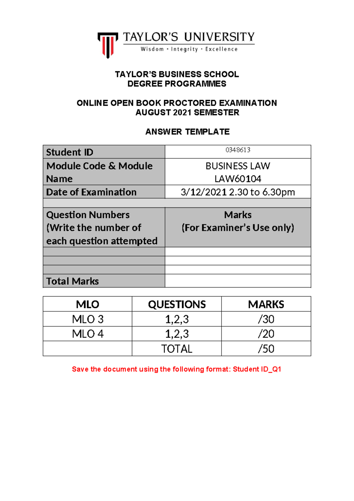 0348613 Q1 - TAYLOR’S BUSINESS SCHOOL DEGREE PROGRAMMES ONLINE OPEN ...