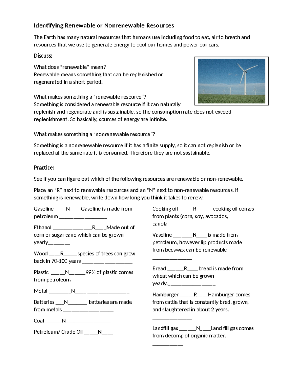 Student Copy of Identifying Renewableand Nonrenewable Resources ...