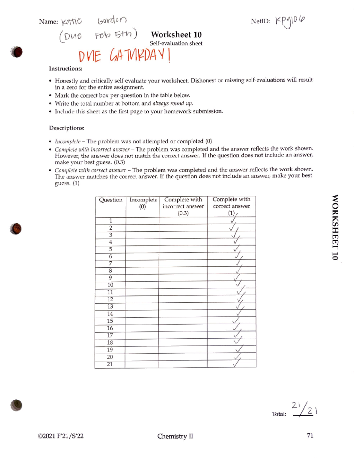 Ch 10 chem hw[1120] - ch 10 homework - Name: (50vcho Y) (Due Btn ...