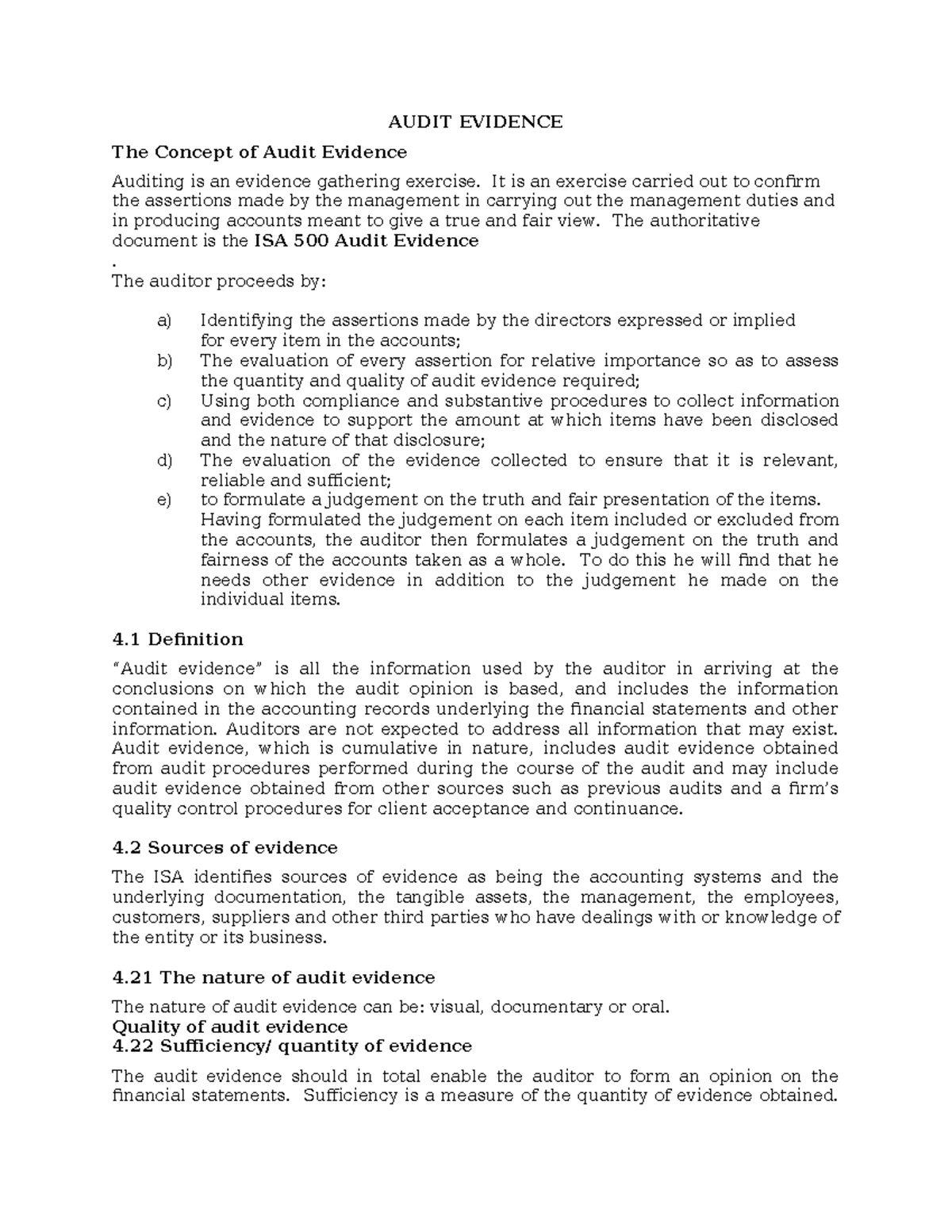 Lesson 7; Audit Evidence - AUDIT EVIDENCE The Concept of Audit Evidence ...