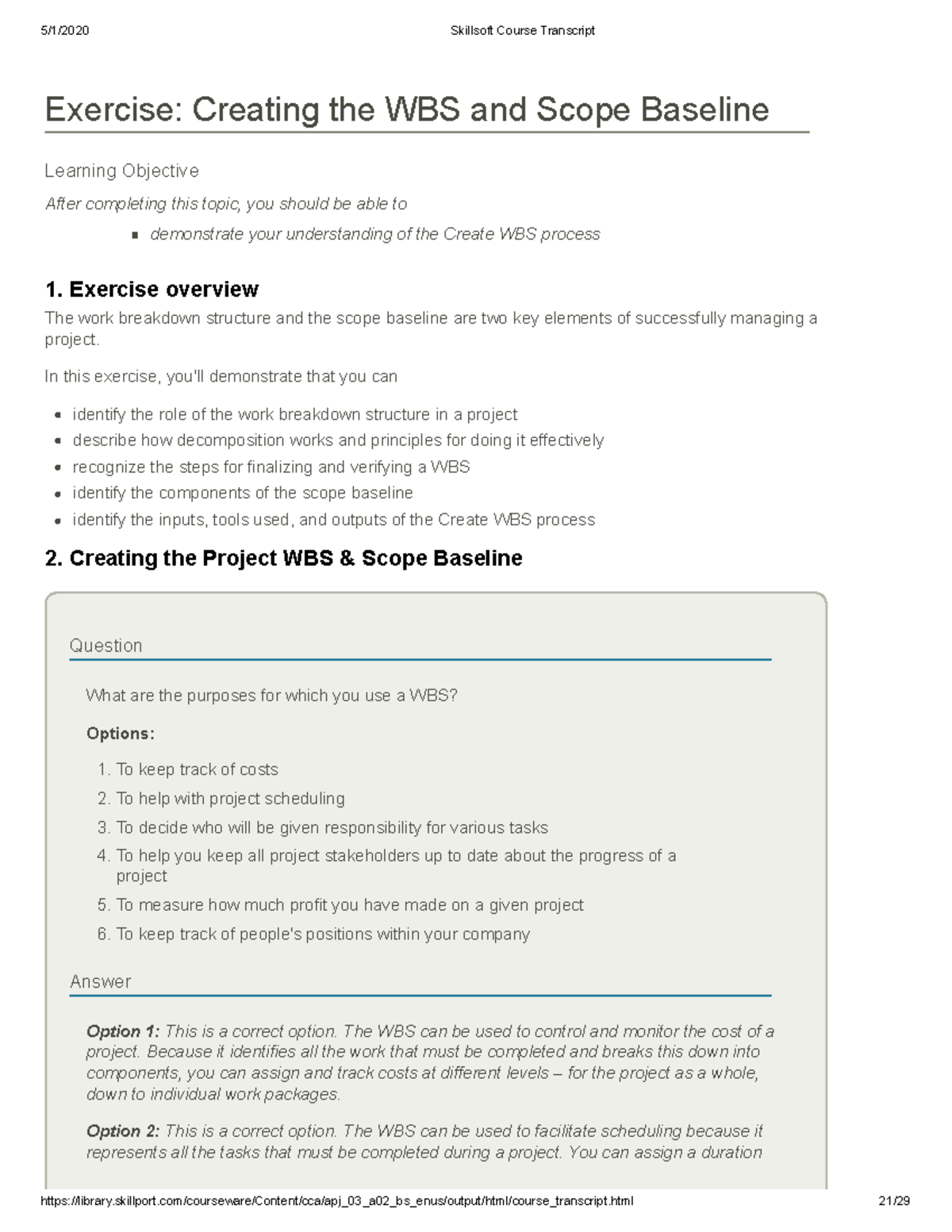 Exercise Creating the WBS and Scope Baseline - Exercise: Creating the ...