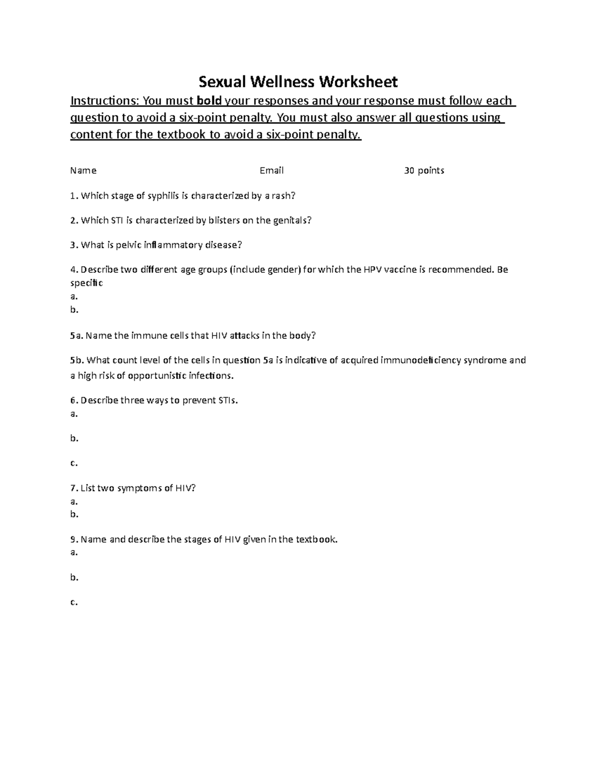 Sexual Wellness wksheet OL2 - Sexual Wellness Worksheet Instructions ...