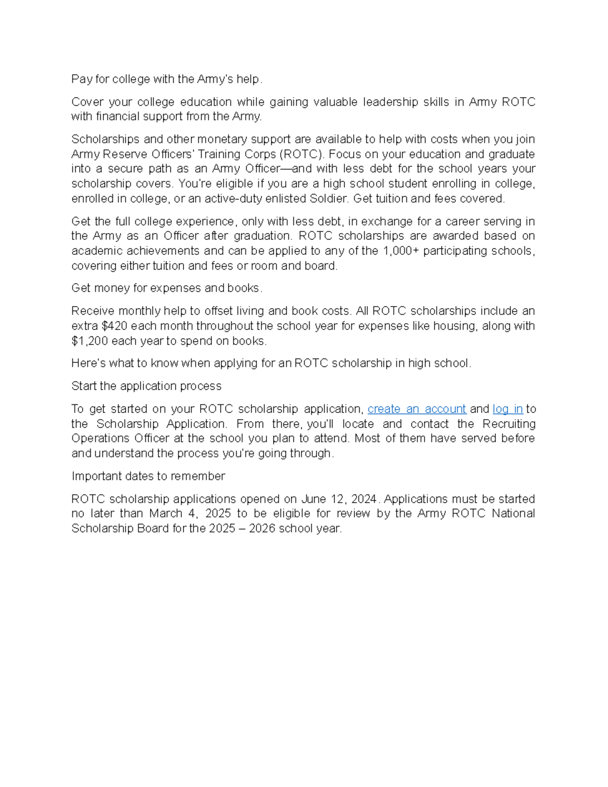 ROTC Scholarships - good and detailed - Pay for college with the Army’s ...