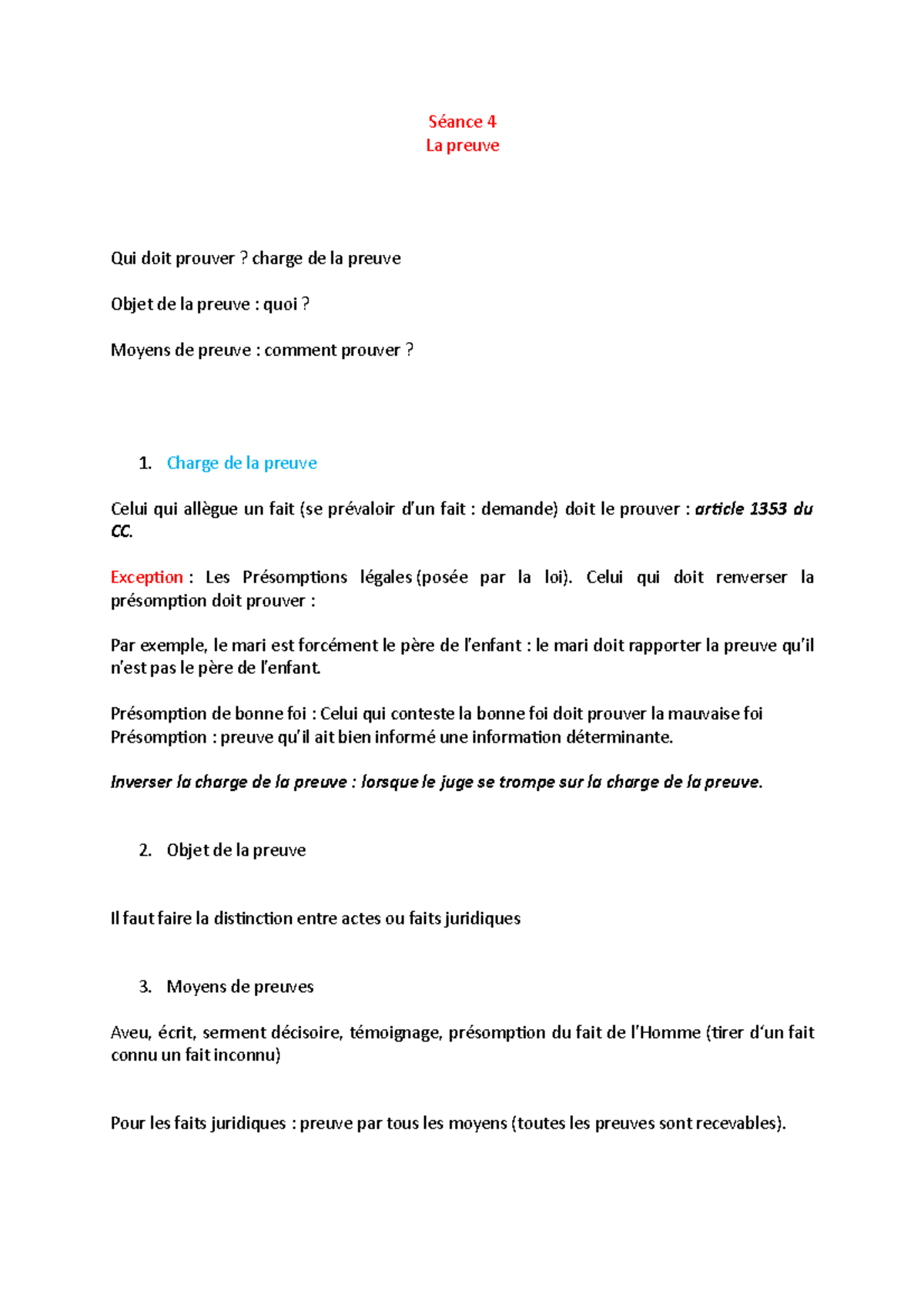 Séance 4 - Séance 4 La preuve Qui doit prouver? charge de la preuve ...