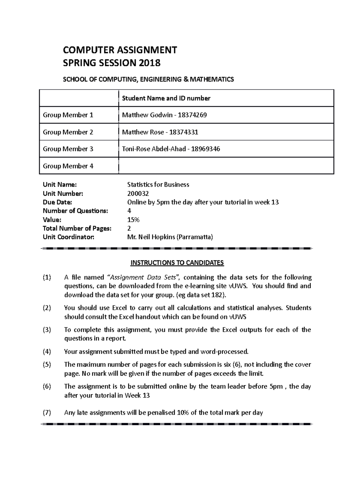 DATA SET 1 - COMPUTER ASSIGNMENT SPRING SESSION 2018 SCHOOL OF ...