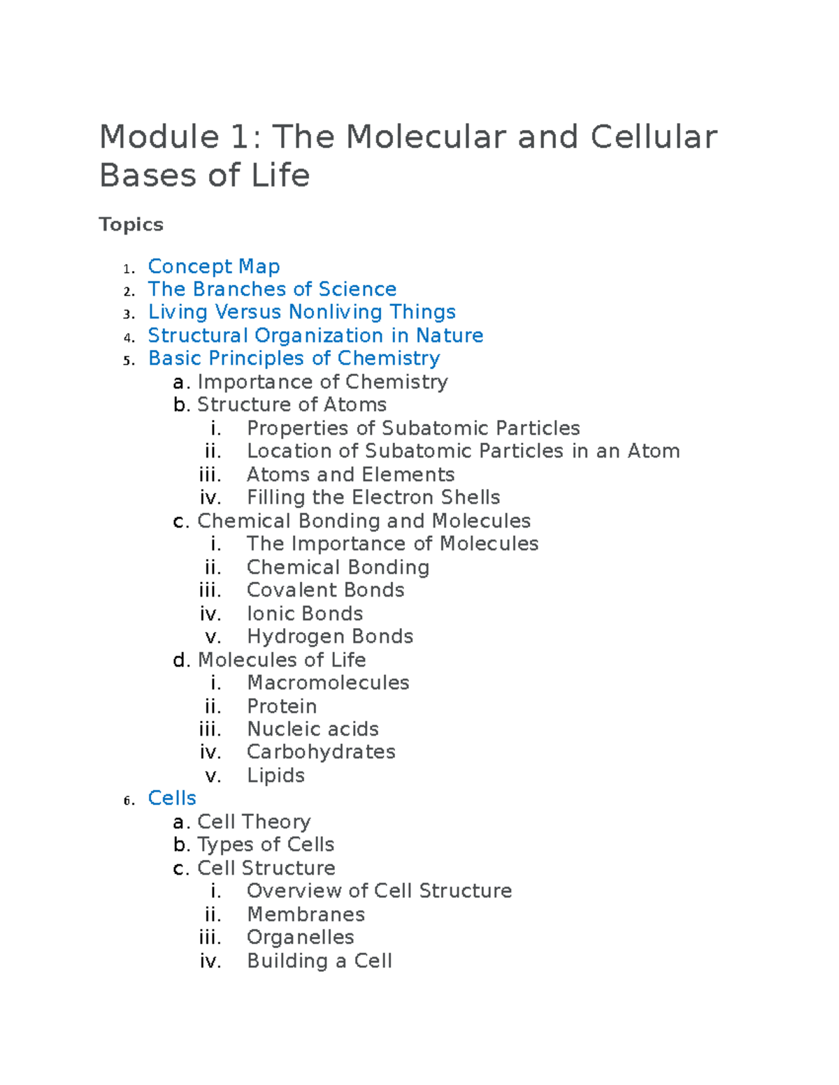 Week 1 Module 1 The Molecular and Cellular Bases of Life - Module 1 ...