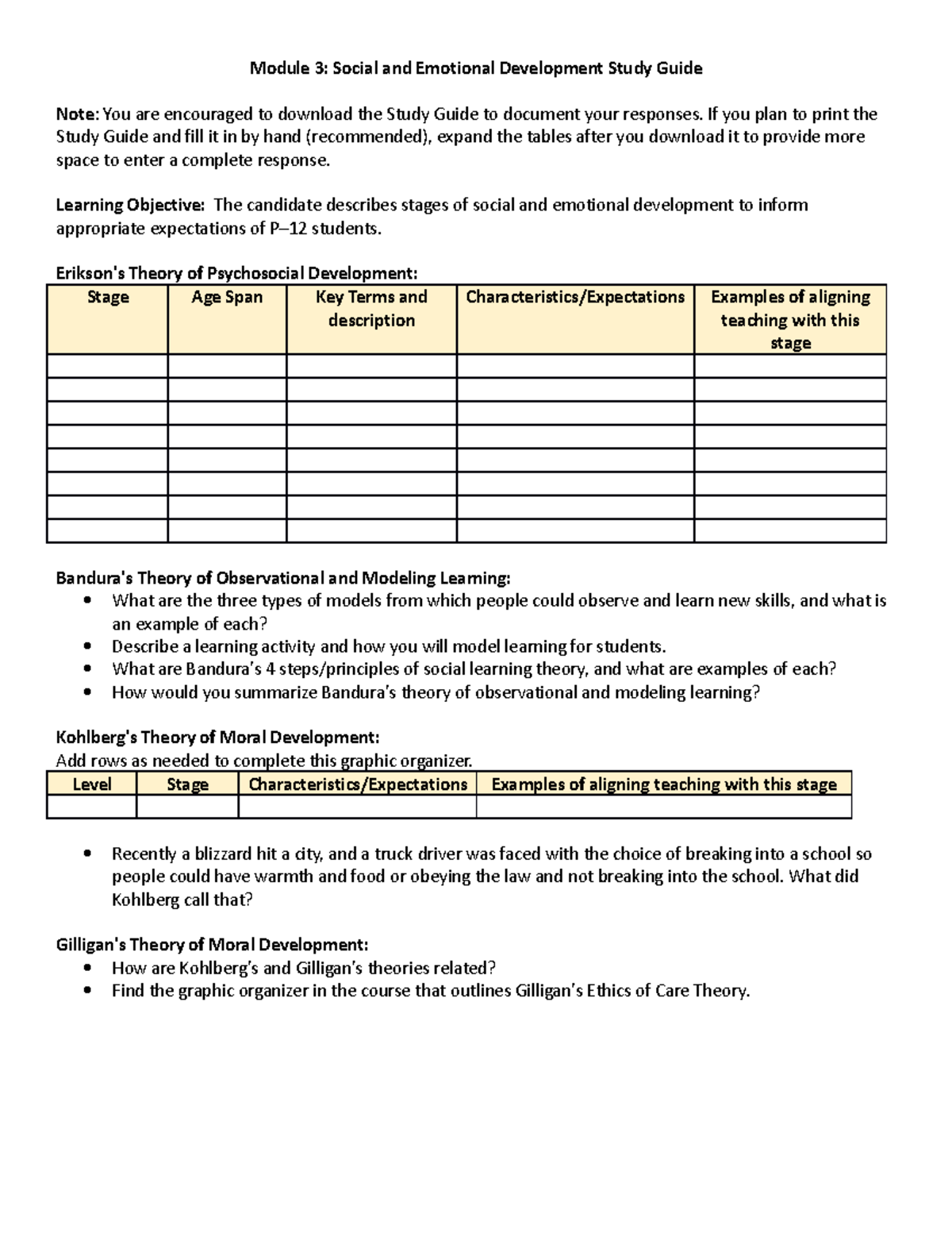 D094 d307 m3 study guide - Module 3: Social and Emotional Development ...
