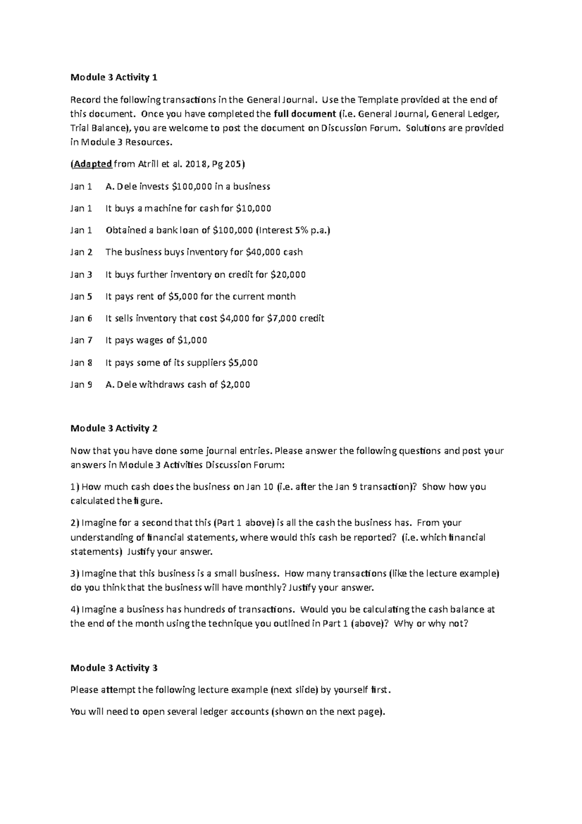 Module 3 Tutorial work for buss1030 - Module 3 Activity 1 Record the ...