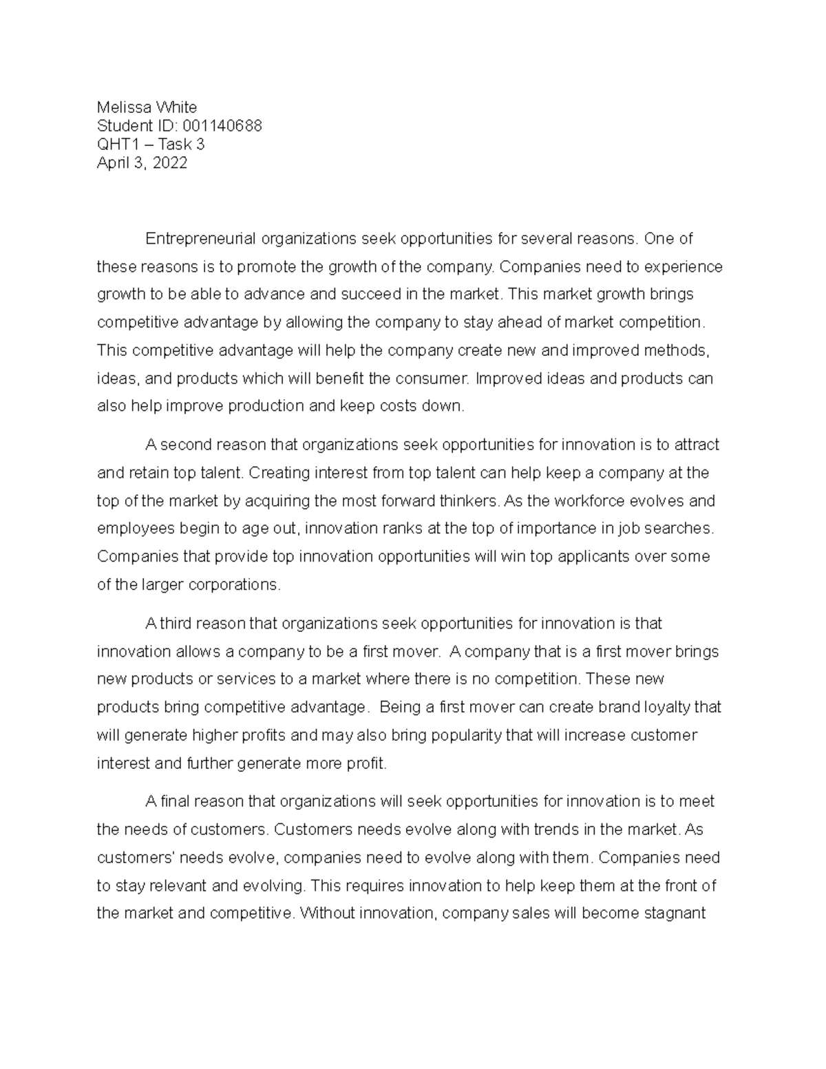 QHT1 - Task 3 - Business Management Tasks QHT1 Coursework for Task 3 ...