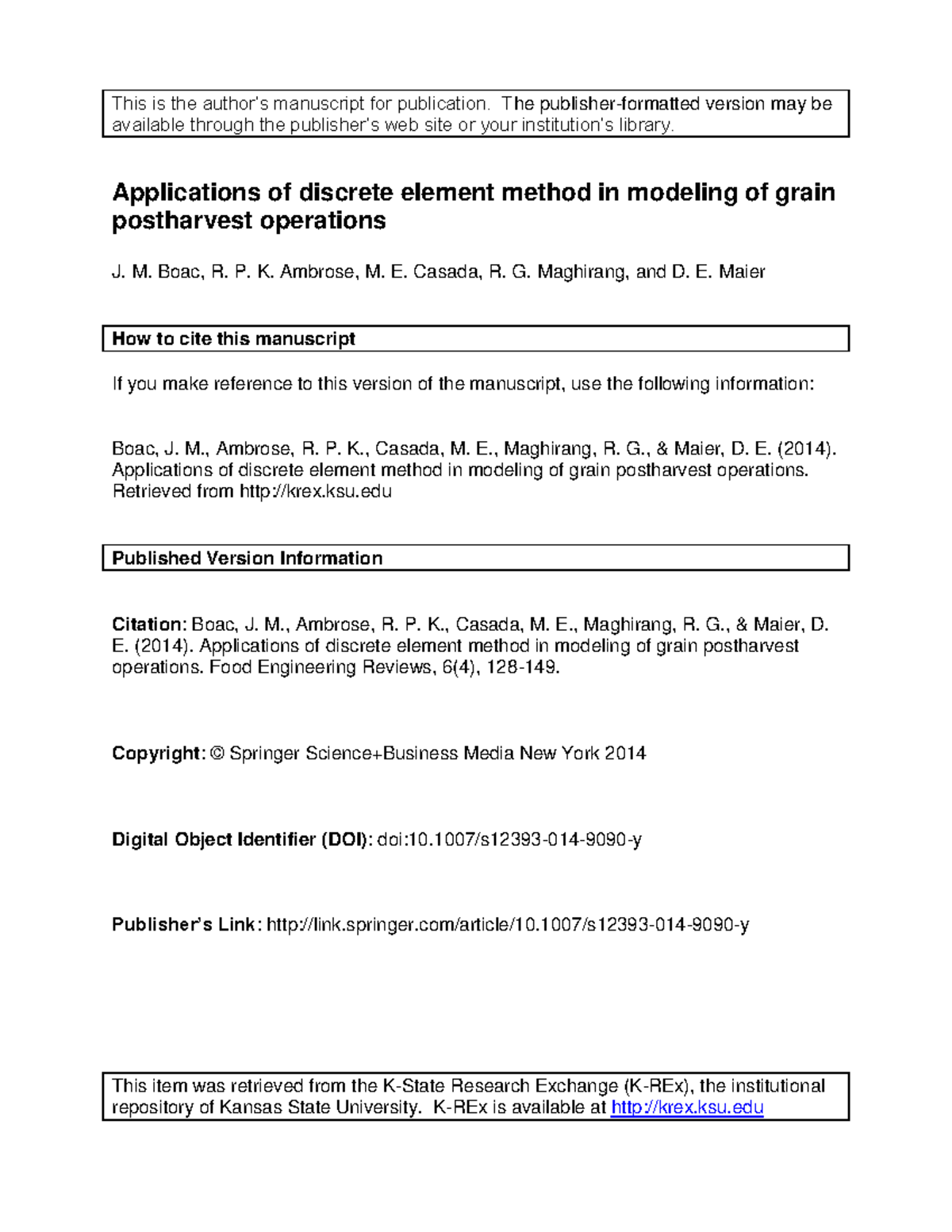 Applications of discrete element method in modeling of grain - This is ...