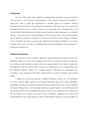 Narrative Report OJT - INTRODUCTION I was an intern at the Department ...