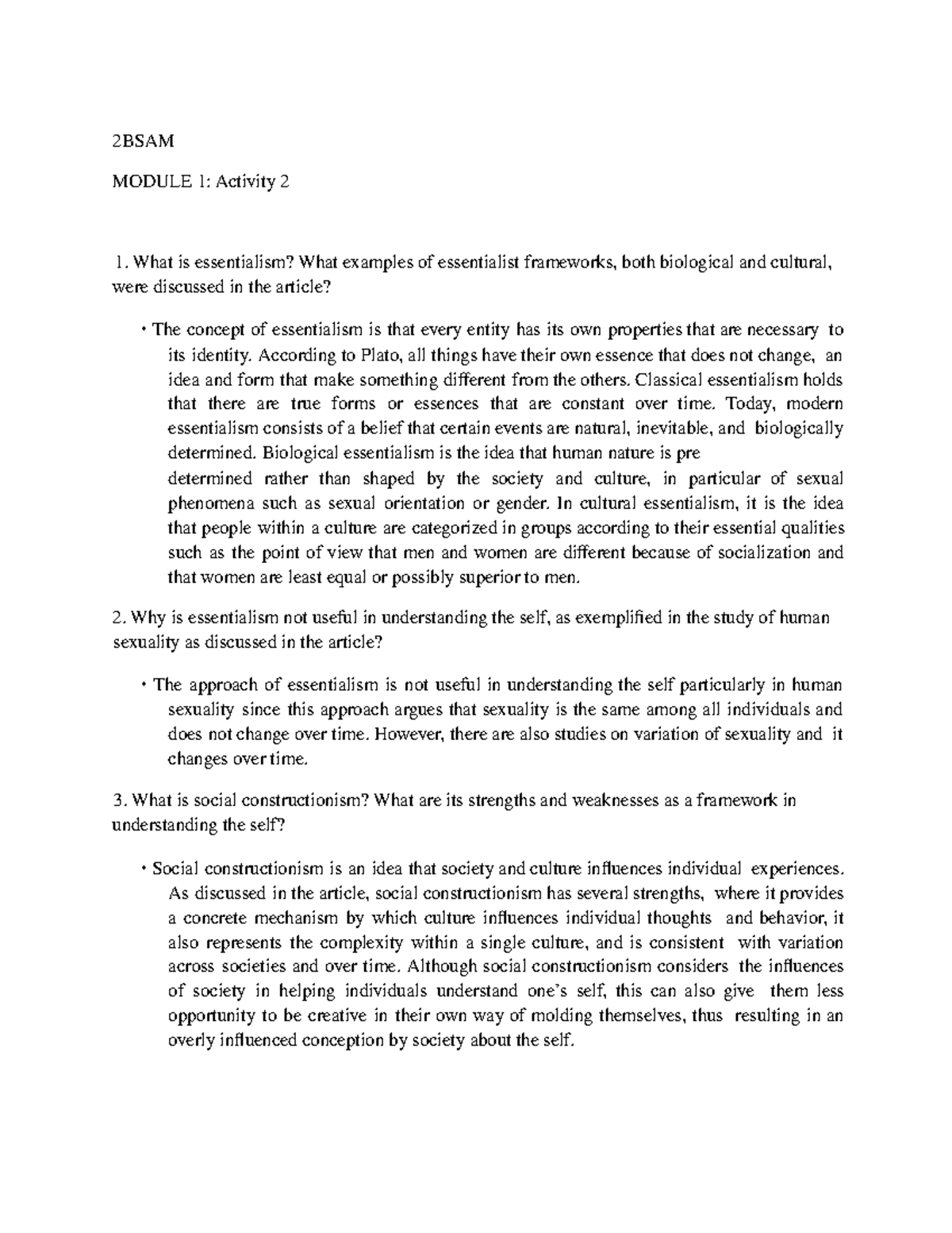 SAS 1 - Module 1 Activity 2 - 2BSAM MODULE 1: Activity 2 What is ...