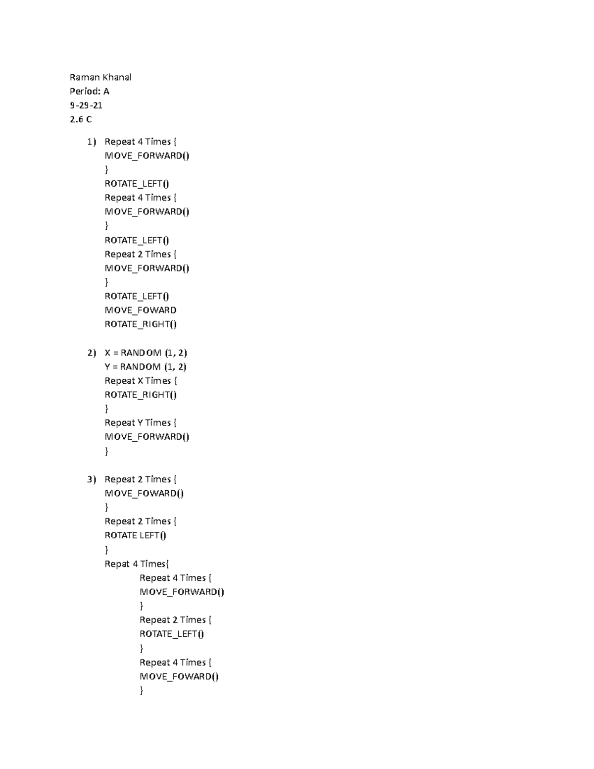2.6 C - Repetition in Programming questions. - Raman Khanal Period: A 9 ...