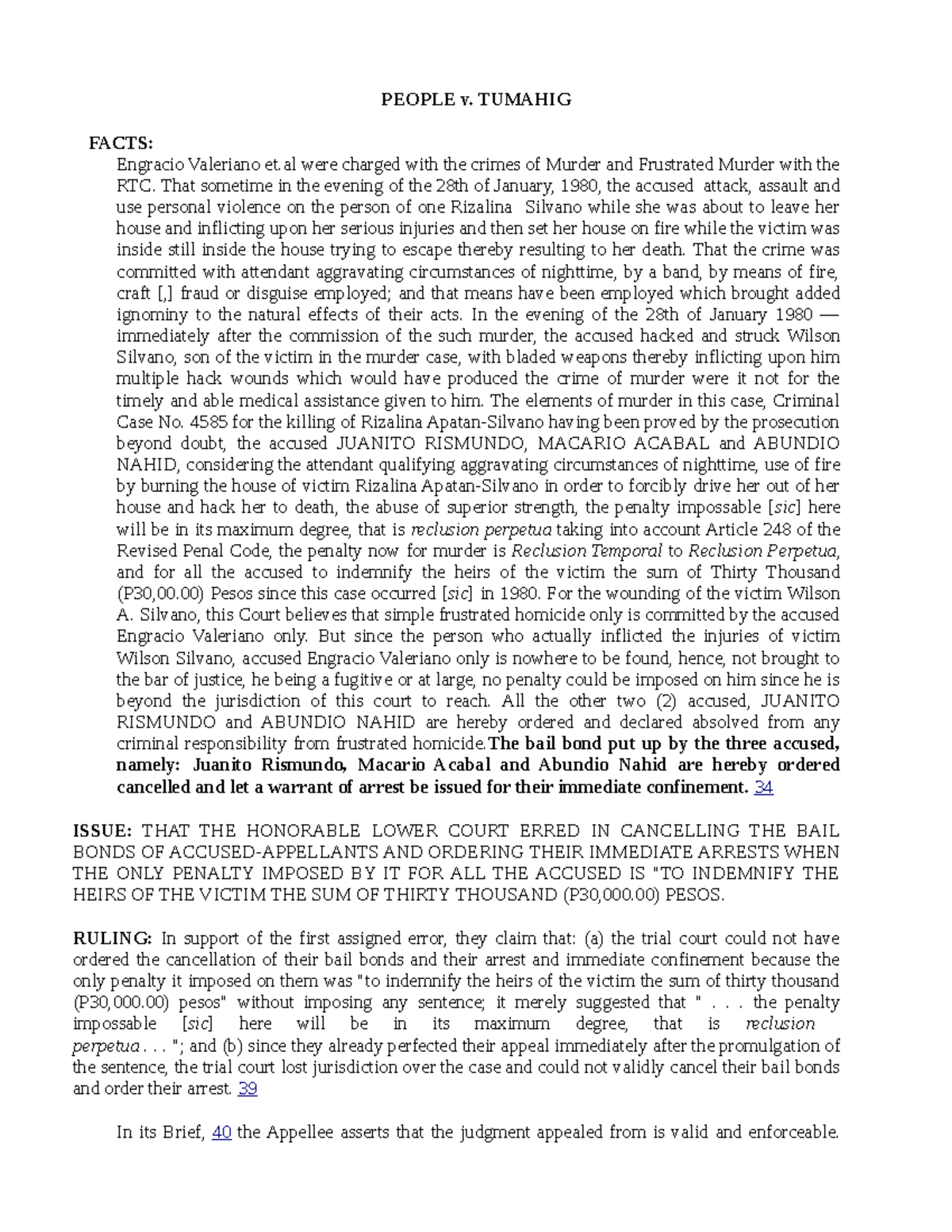 People-v-valeriano compress - PEOPLE v. TUMAHIG FACTS: Engracio ...