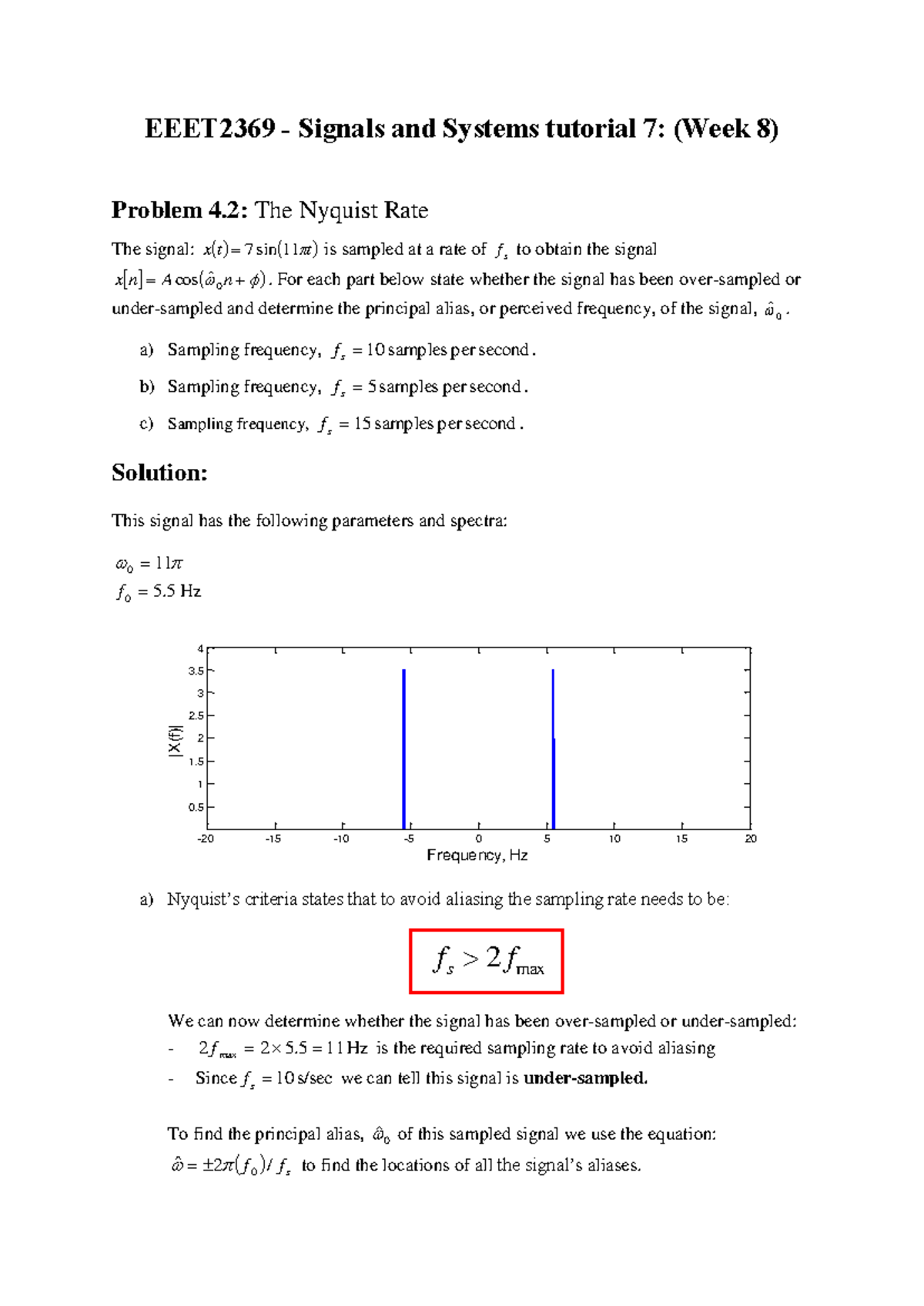EEET2369 - Signals and Systems Tutorial 7: Week 8 Solutions - EEET2369 - Signals and Systems ...