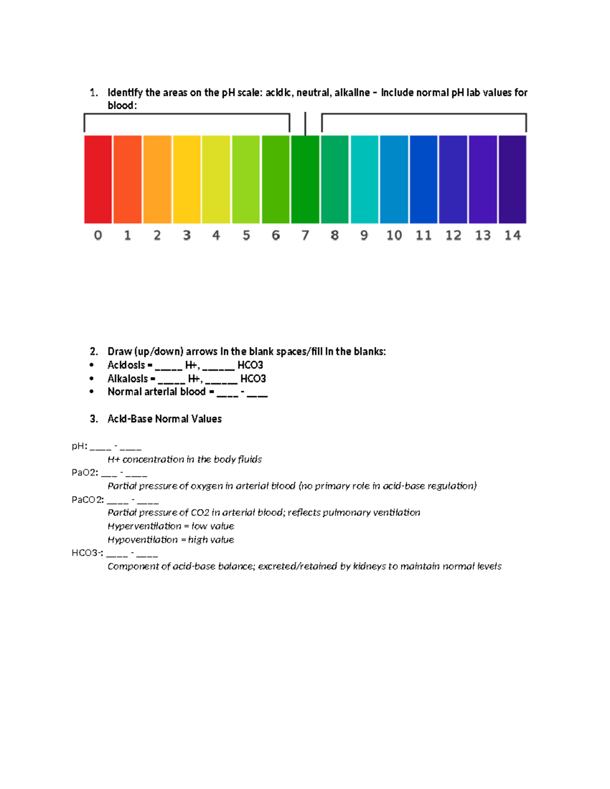 Acid Bases Worksheet - 1. Identify the areas on the pH scale: acidic ...