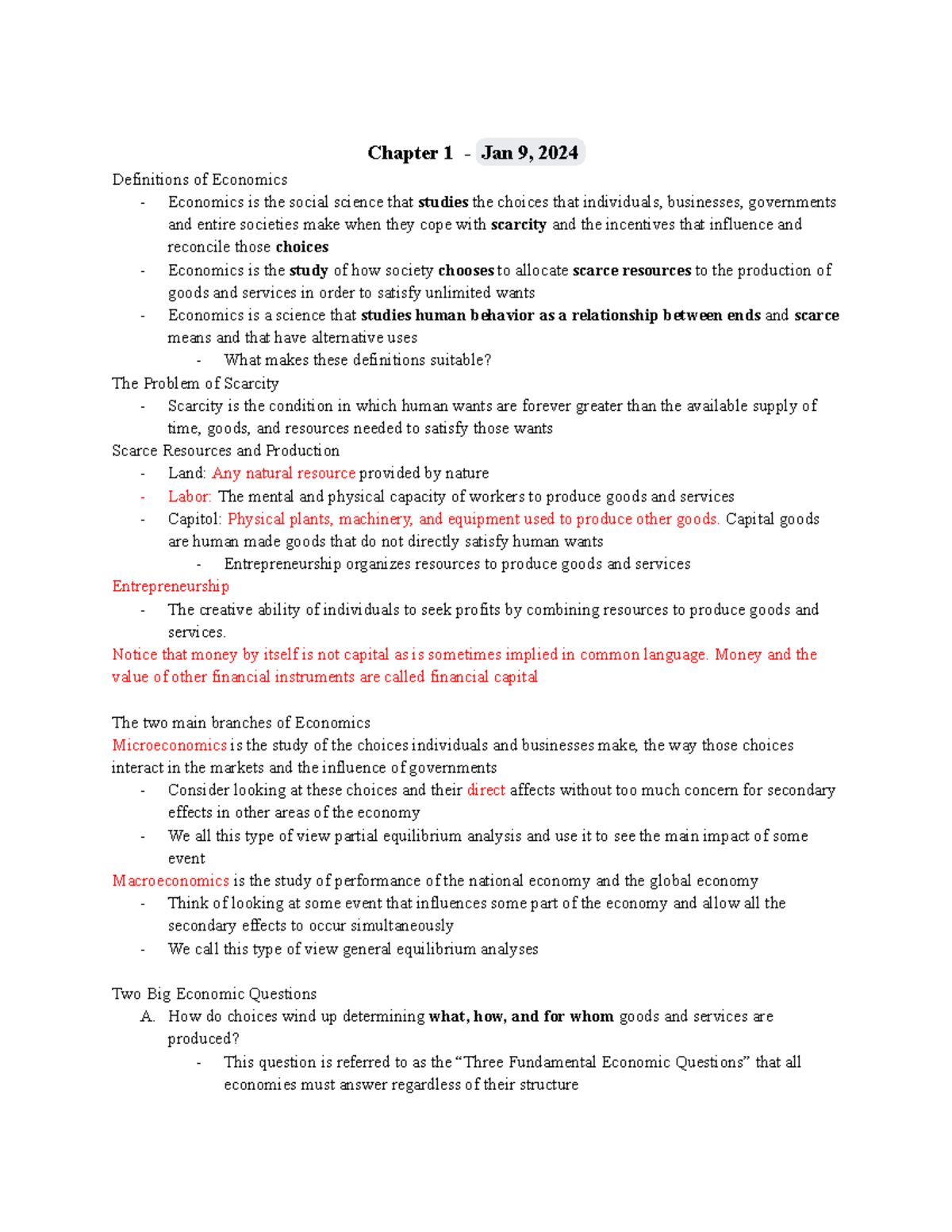 Econ 251 - Google Docs - Notes - Chapter 1 - Jan 9, 2024 Definitions of ...