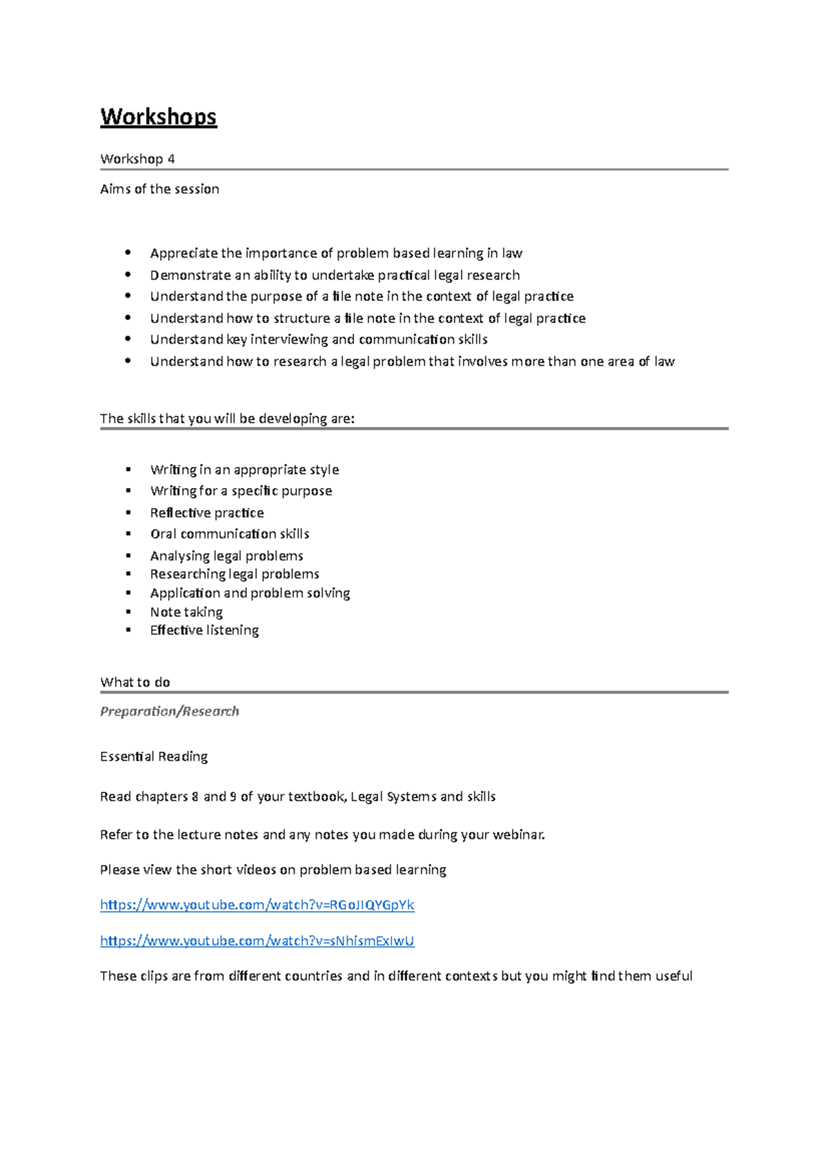 Prep tasks week 4 - Workshop notes - Workshops Workshop 4 Aims of the ...