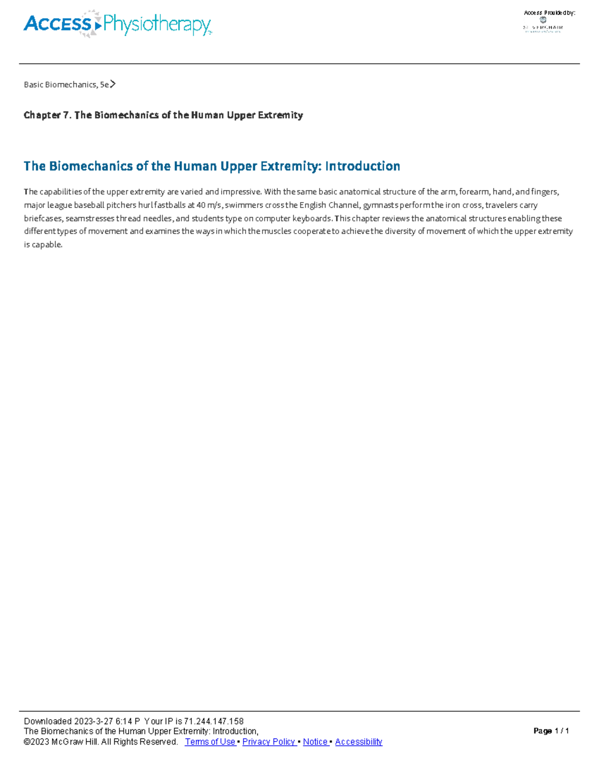 The Biomechanics of the Human Upper Extremity Introduction - Basic ...