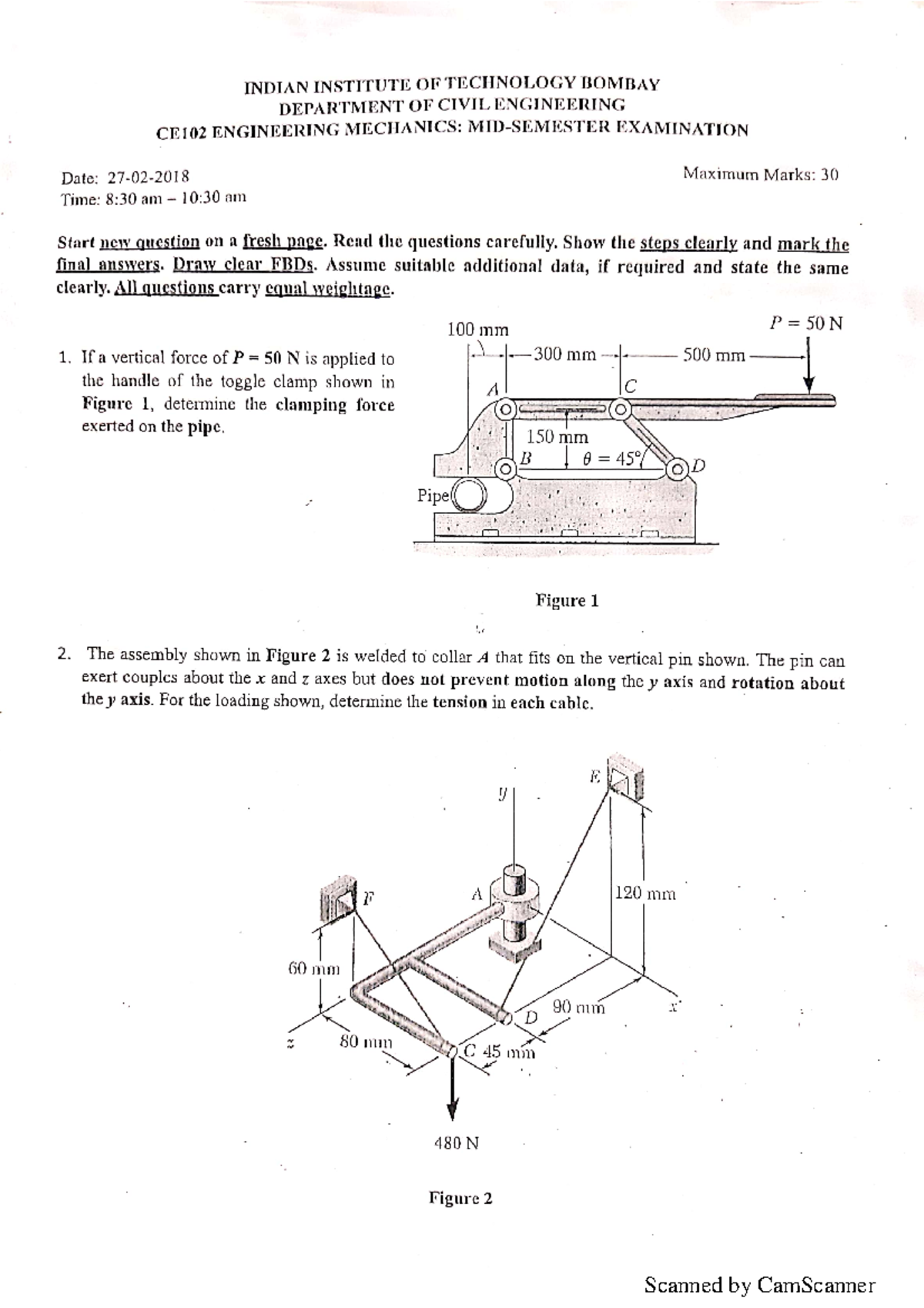 Midsem 2019 - Engineering Mechanics - Scanned by CamScanner Scanned by CamScanner - Studocu