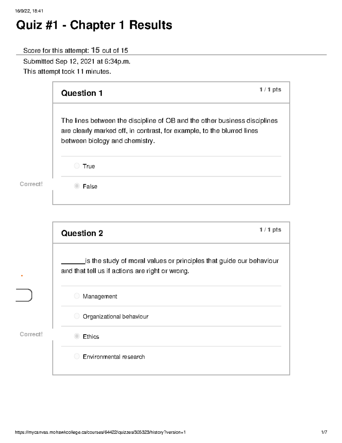 Quiz History Quiz #1 - Chapter 1 - C o or r re c c t t! False True The ...