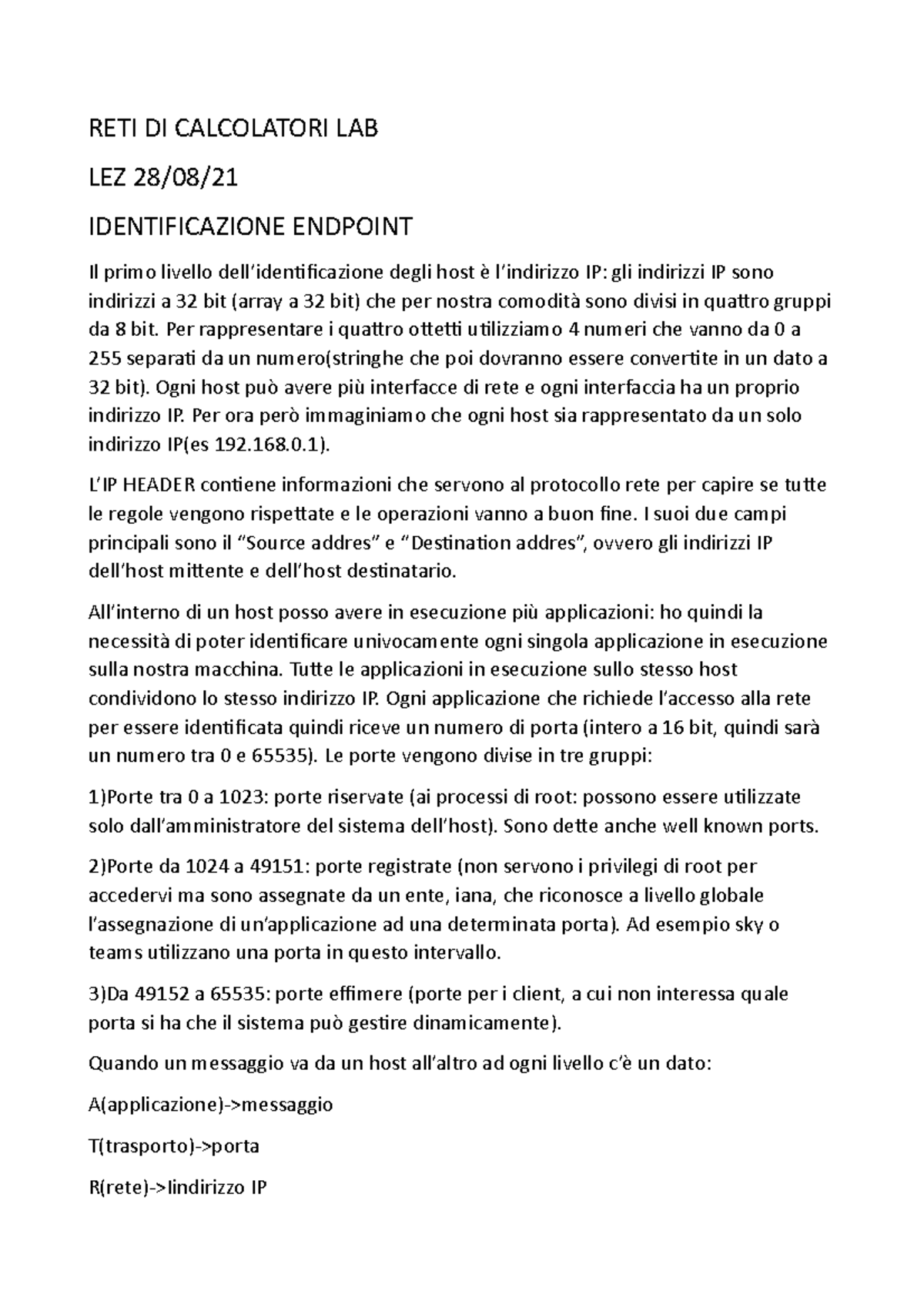 RETI DI Calcolatori LAB - StuDocu