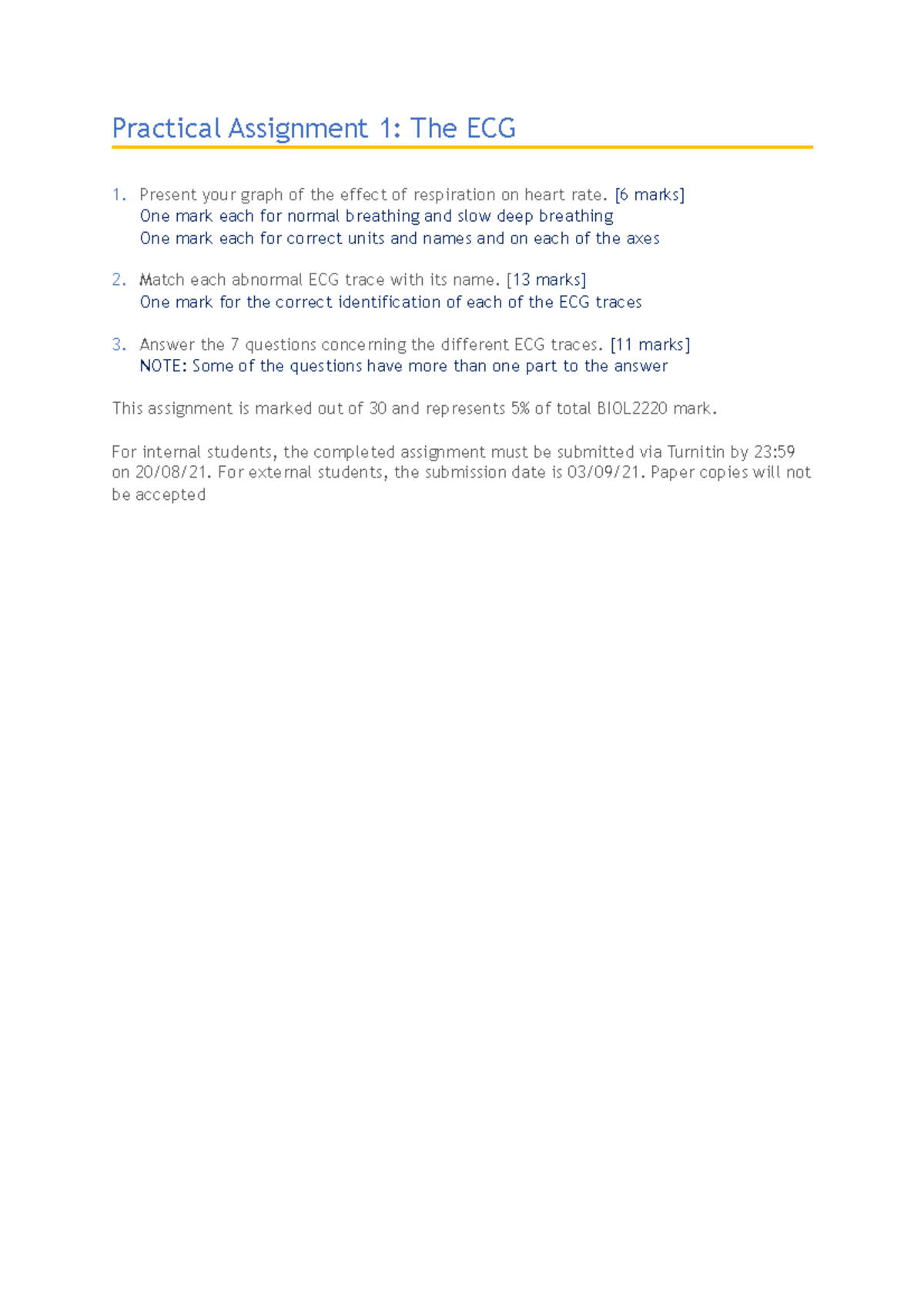 Systems phys - ECG P1 - Practical assignment - the ECG - Practical Assignment 1: The ECG Present ...