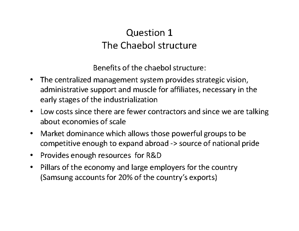 222705543-Case-Samsung - Question 1 The Chaebol structure Benefits of ...