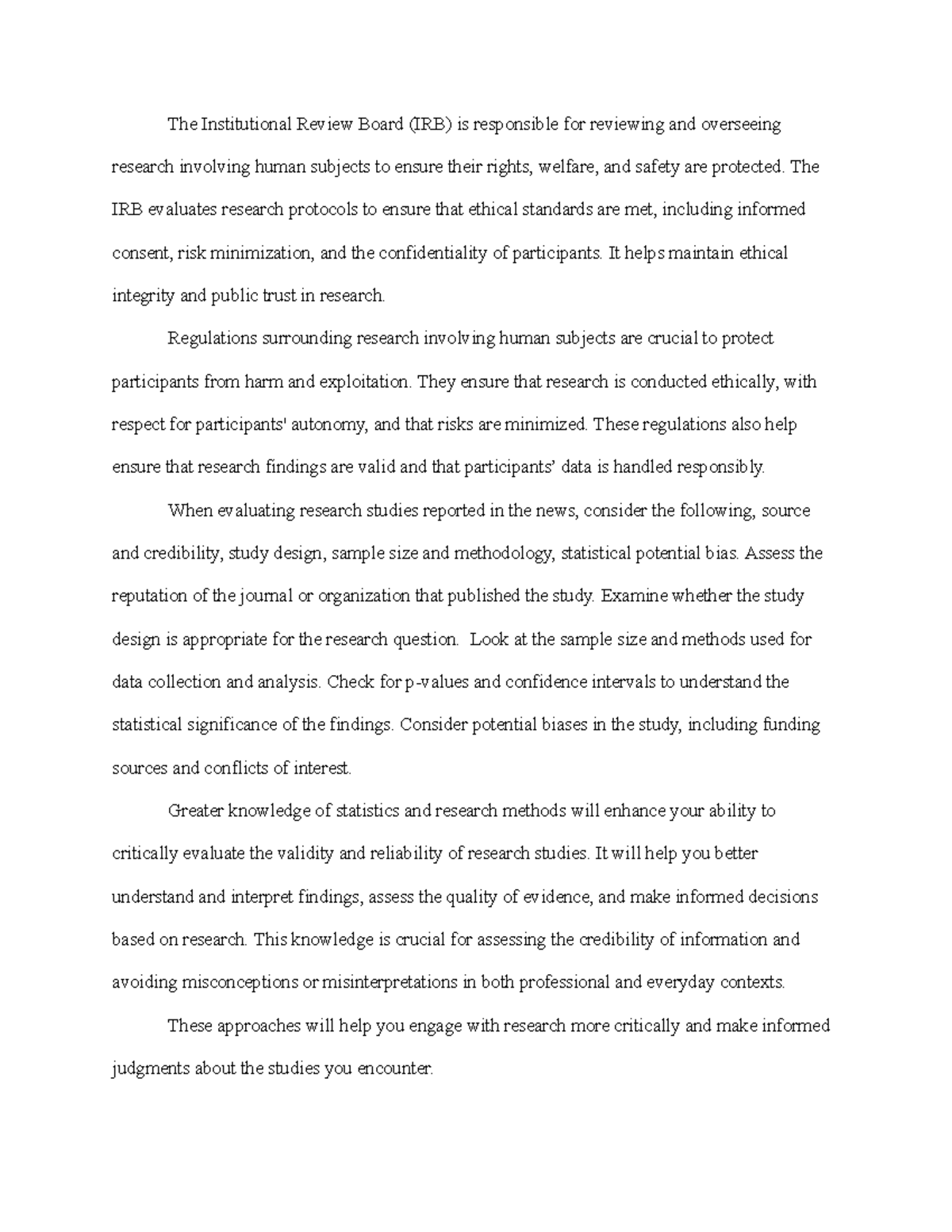 IHP 340 Module 8 Journal - The Institutional Review Board (IRB) is ...