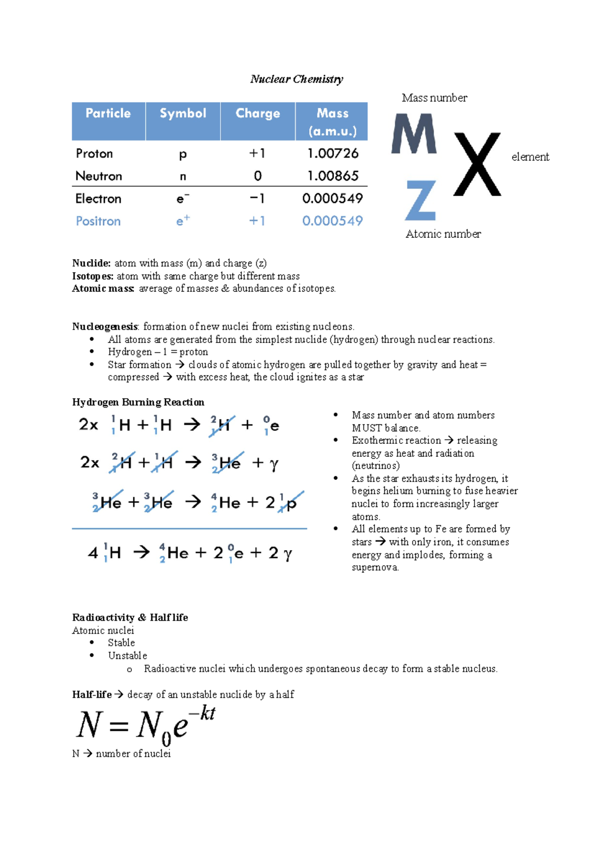 Nuclear Chem WK 1 & 2 - Nuclear Chemistry Nuclide: atom with mass (m ...