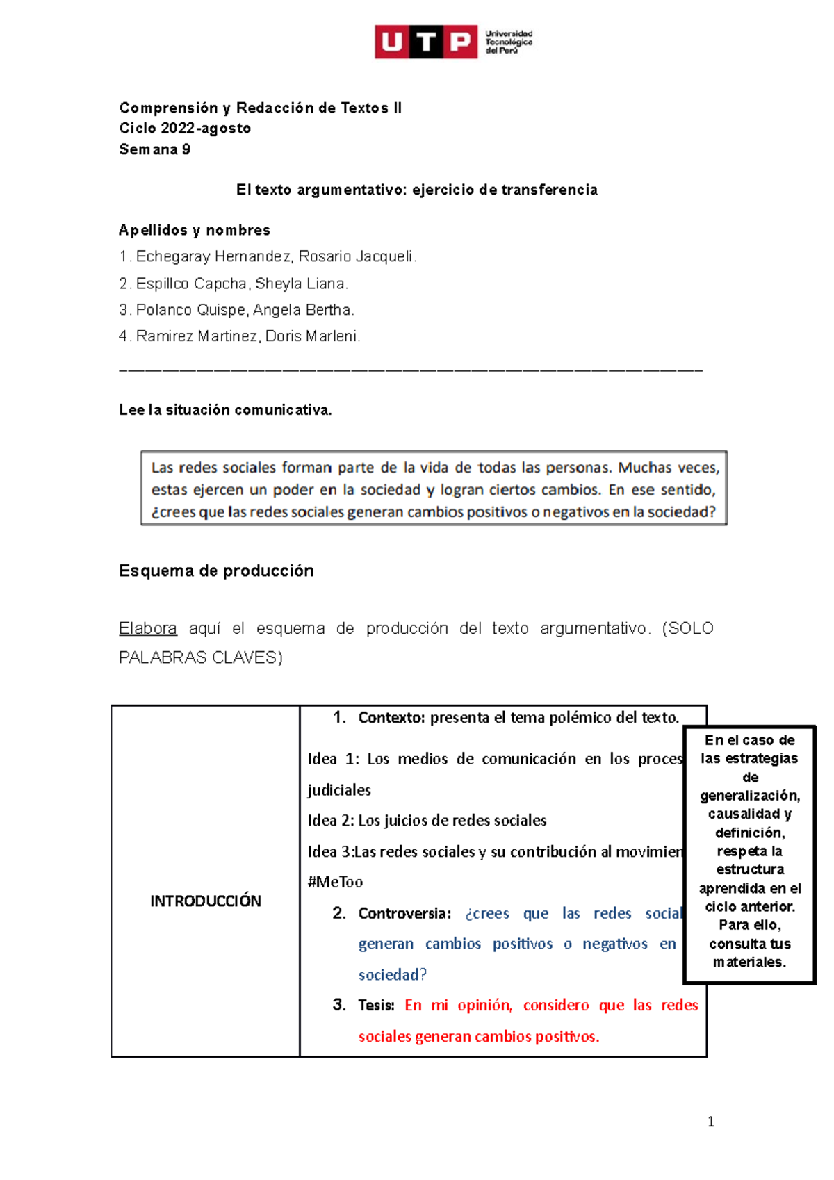S09. Ejercicio de transferencia El texto argumentativo formato-1 (1) 9 - Comprensión y Redacción ...