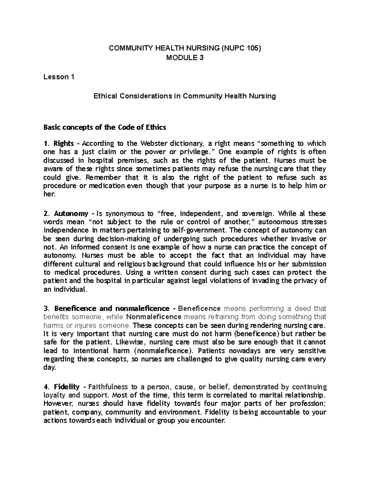 CHN Module 3 Lesson 1 - COMMUNITY HEALTH NURSING (NUPC 105) MODULE 3 ...
