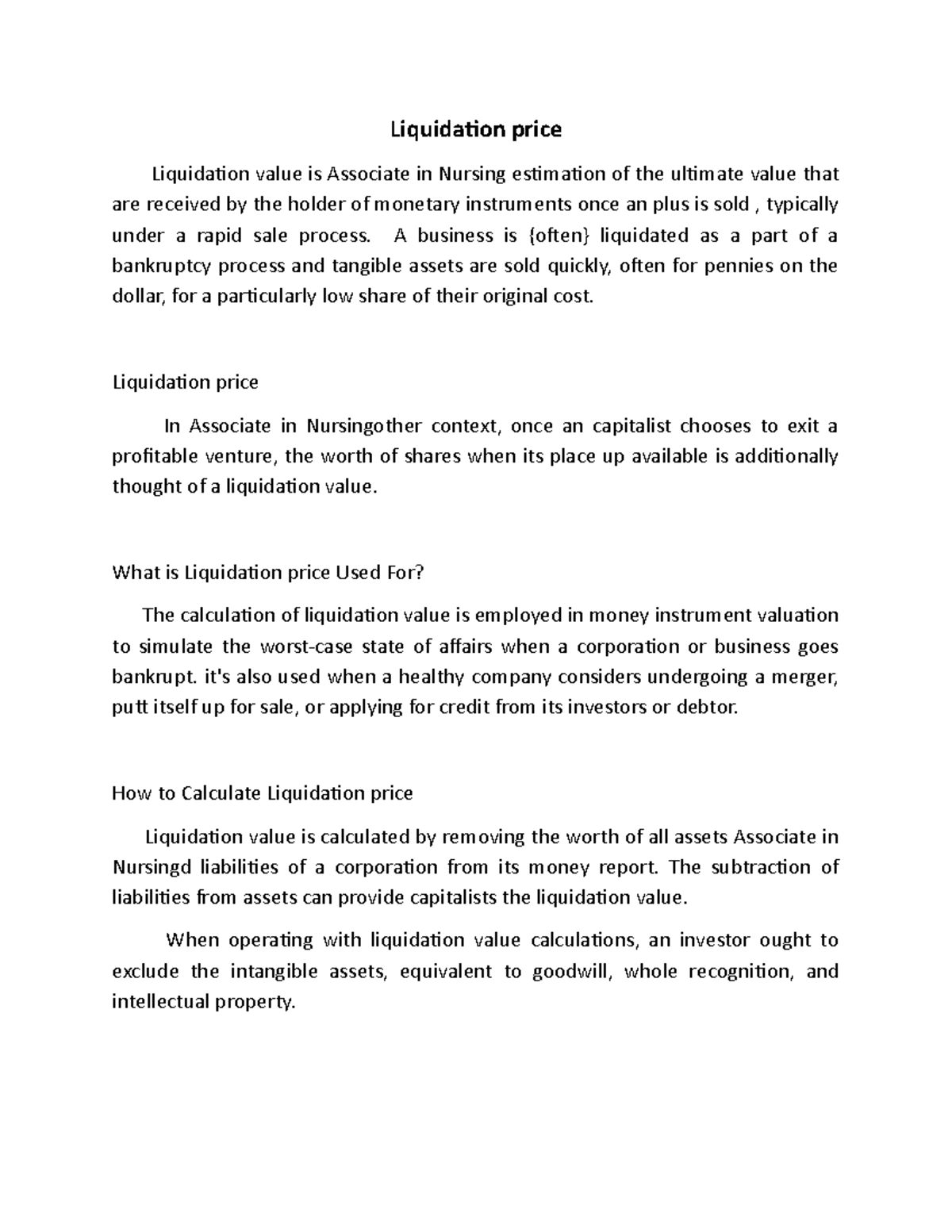 Liquidation price - Liquidation price Liquidation value is Associate in ...