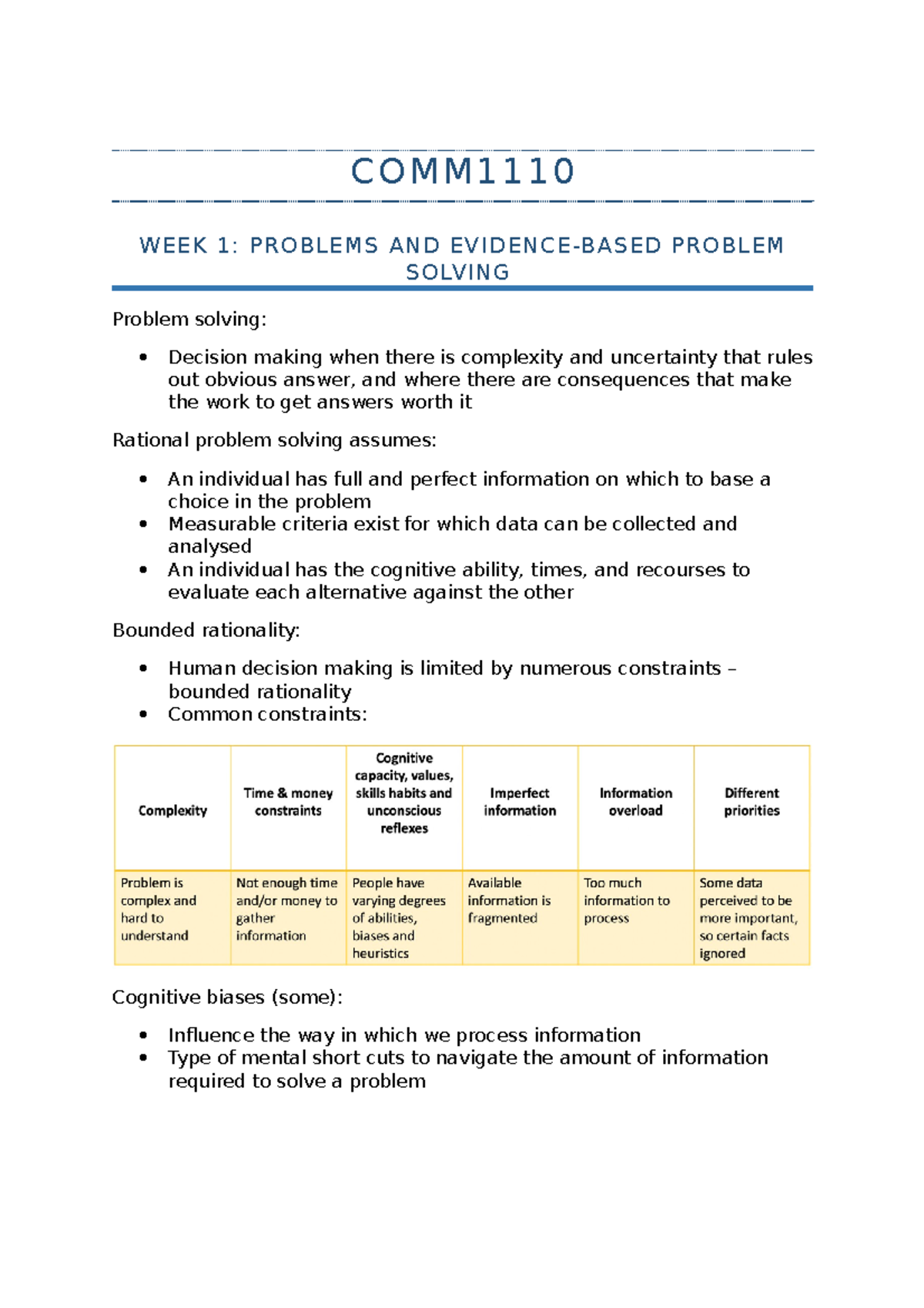 Comm1110 notes - C O M M 1 1 1 0 WEEK 1: PROBLEMS AND EVIDENCE-BASED ...